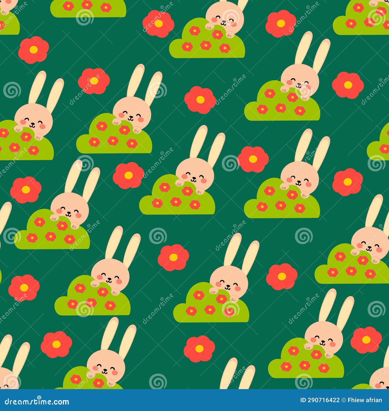 Seamless Pattern of Pink Rabbits and Flower for Fabric Print Stock ...