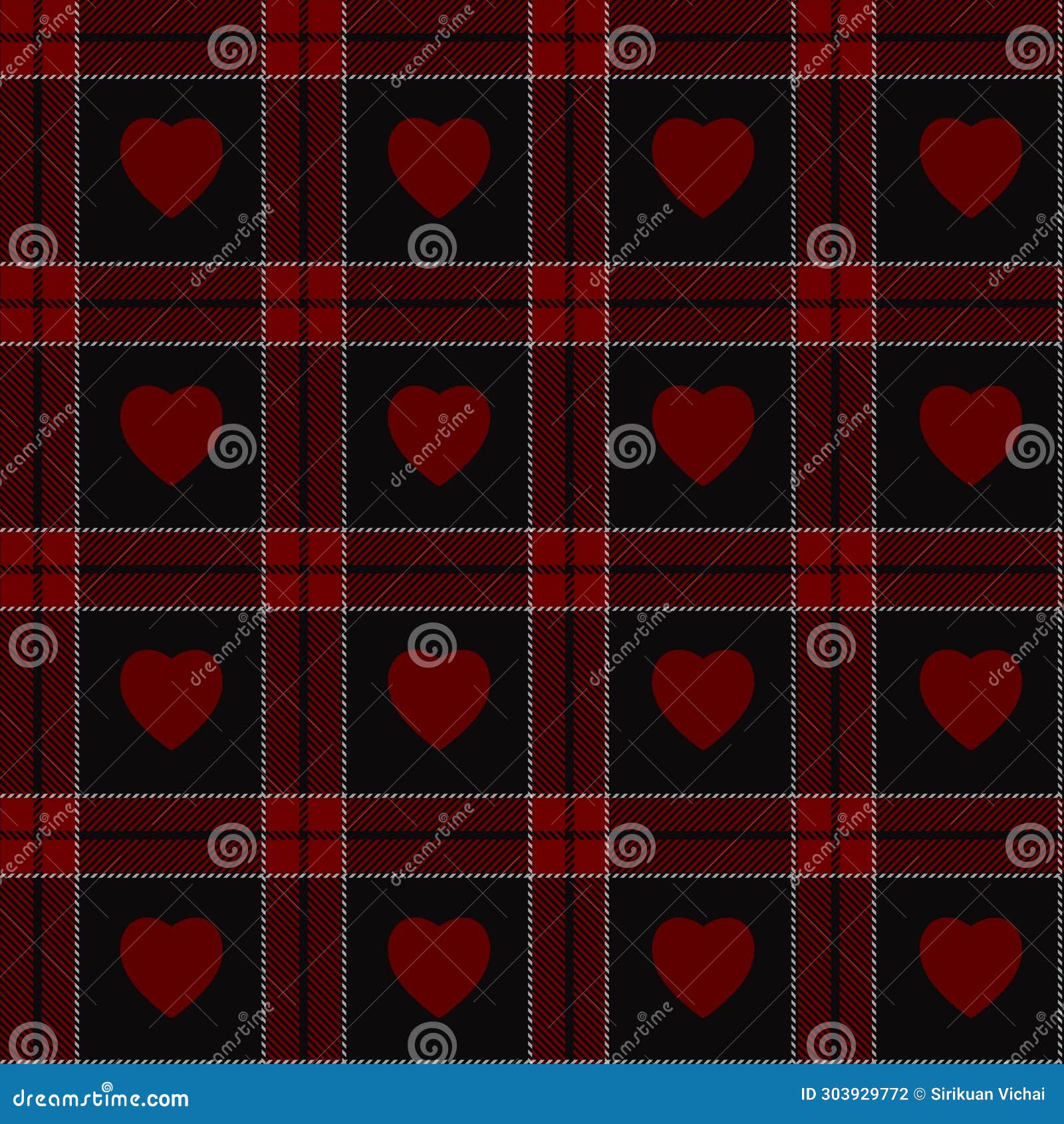 Heart Gingham Seamless Pattern, Black , Red Stock Illustration ...