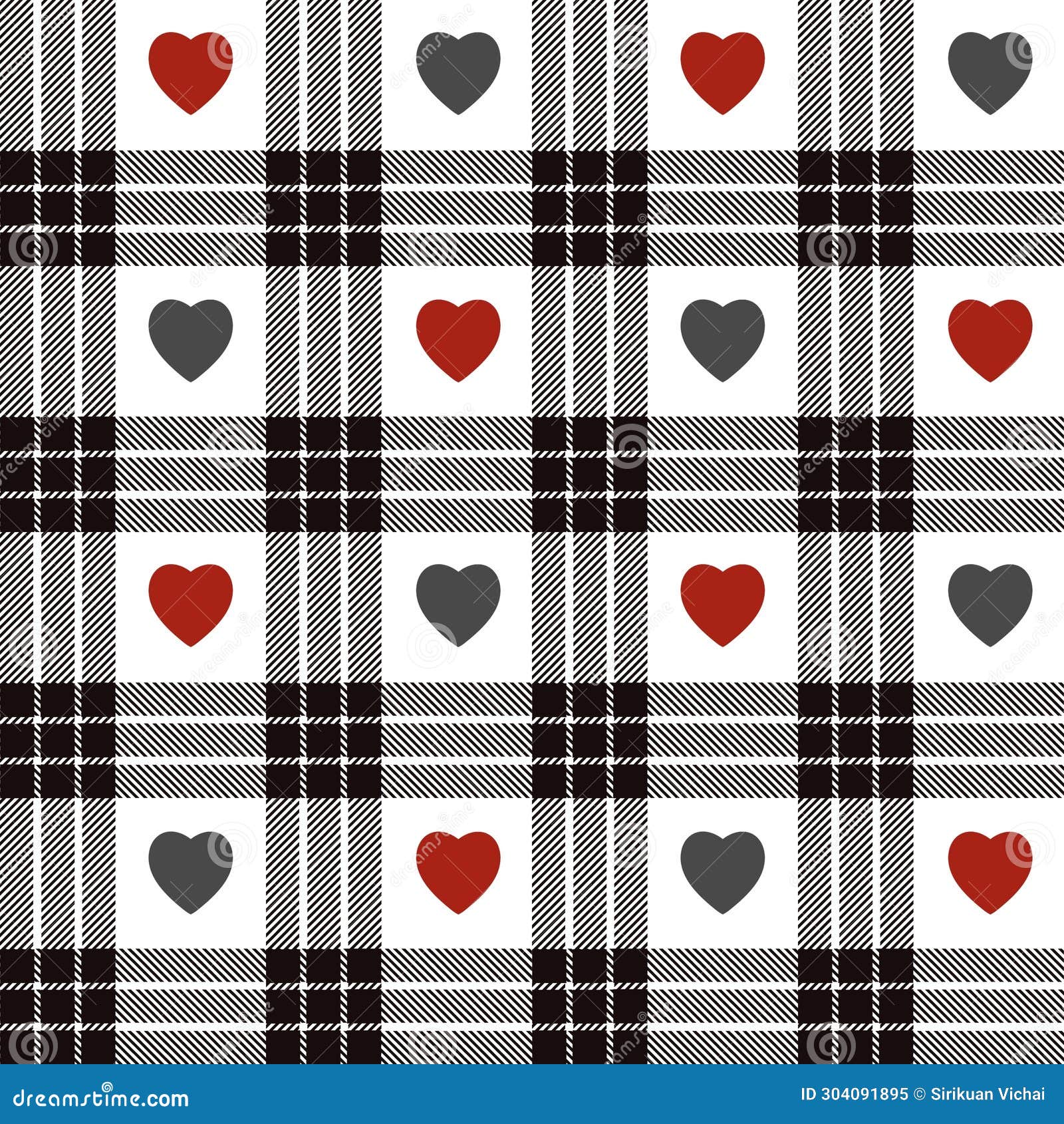 Heart Gingham Seamless Pattern, Black , Red Stock Illustration ...