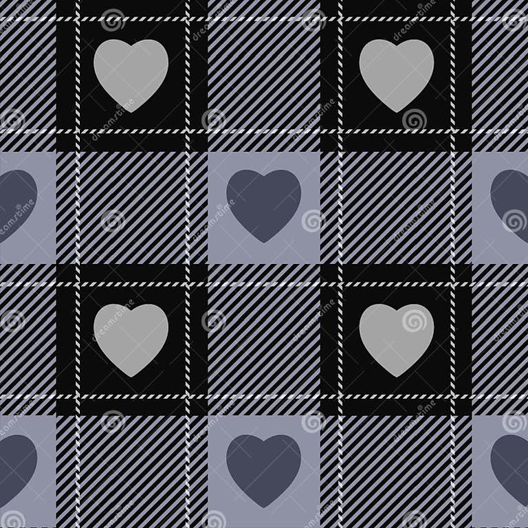 Heart Gingham Seamless Pattern, Purple , Black Stock Illustration ...