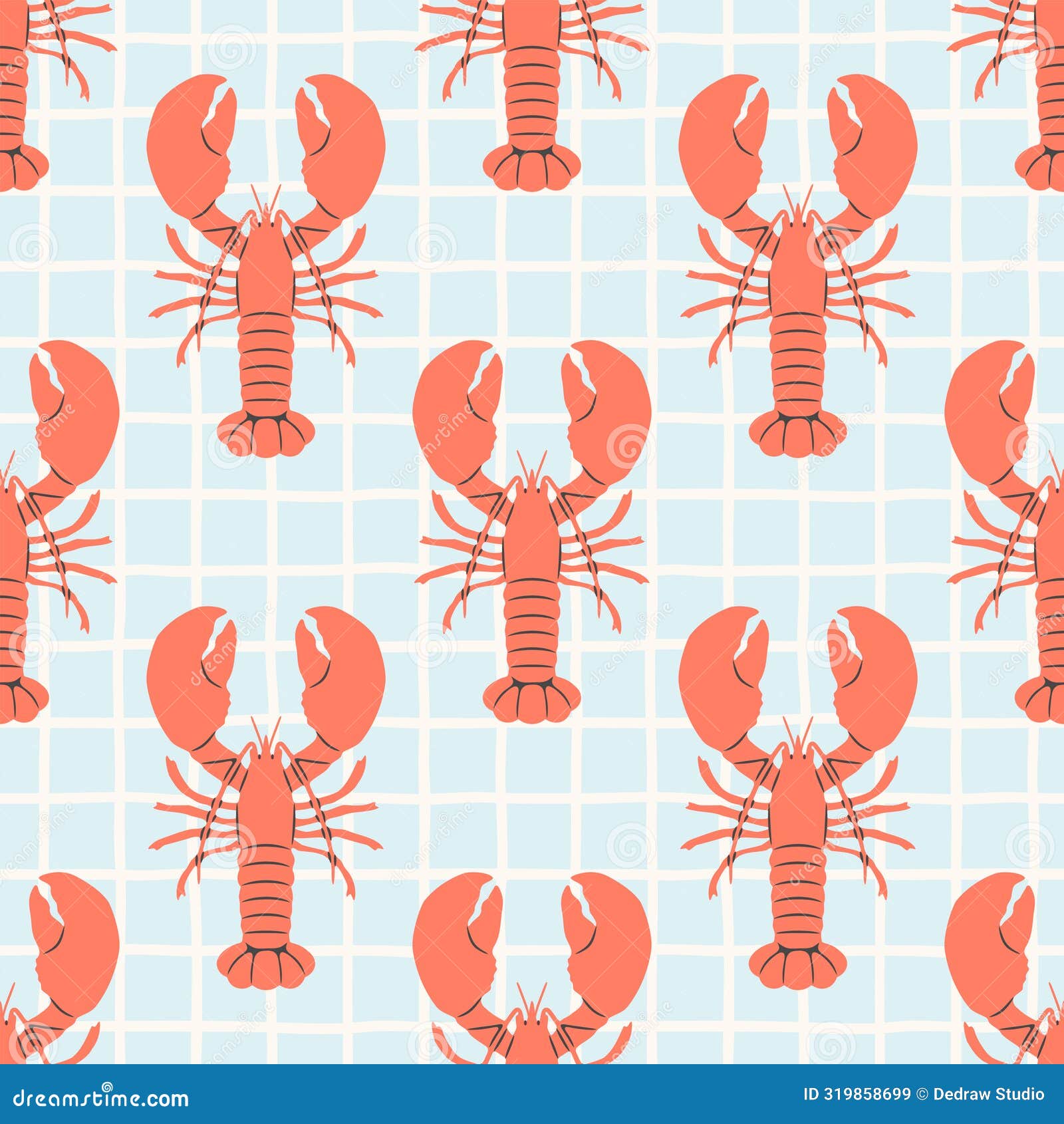 Hand Drawn Vintage Lobster Sea Food Seamless Pattern Stock Vector ...