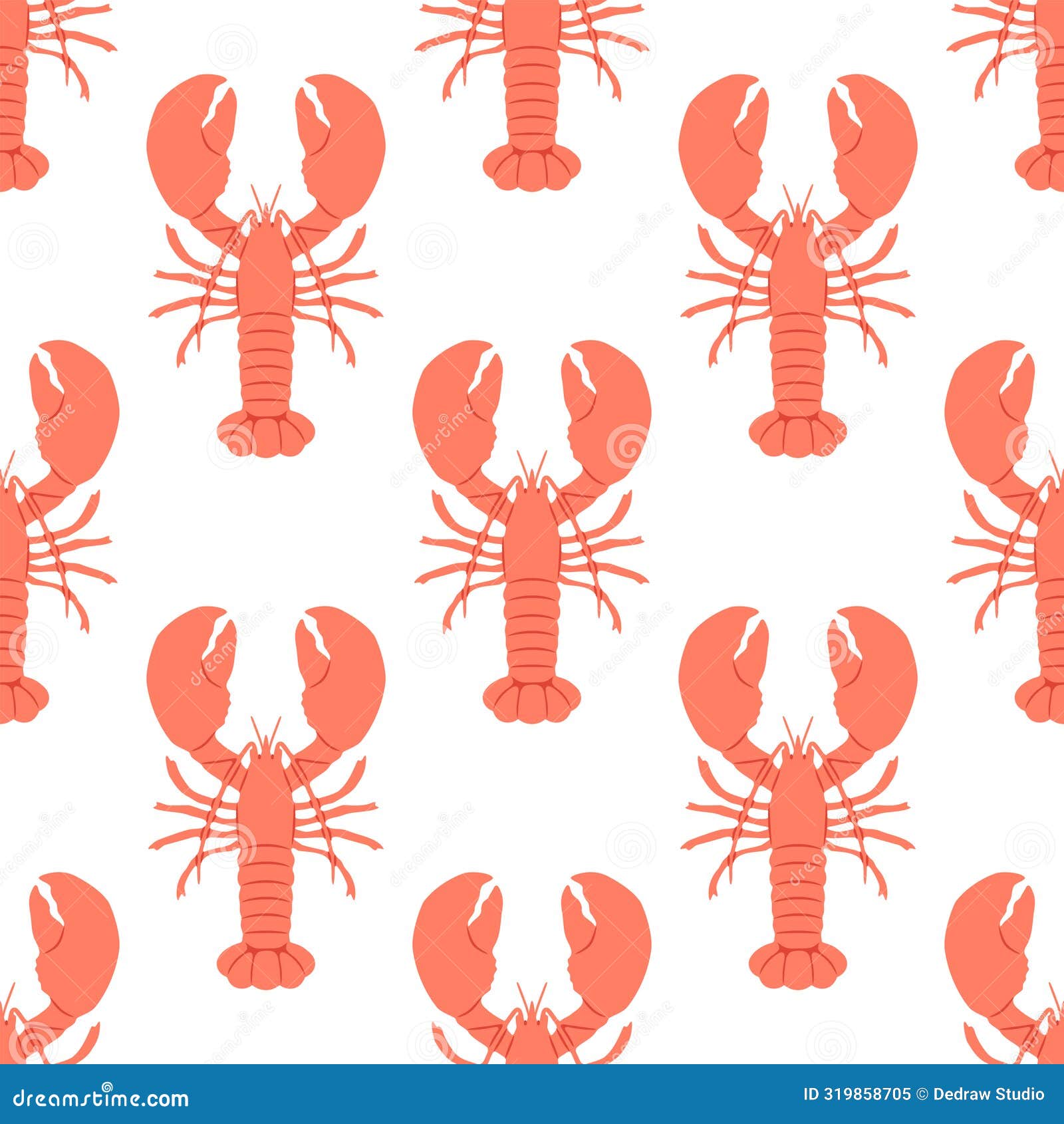 Hand Drawn Vintage Lobster Sea Food Seamless Pattern Stock Vector ...