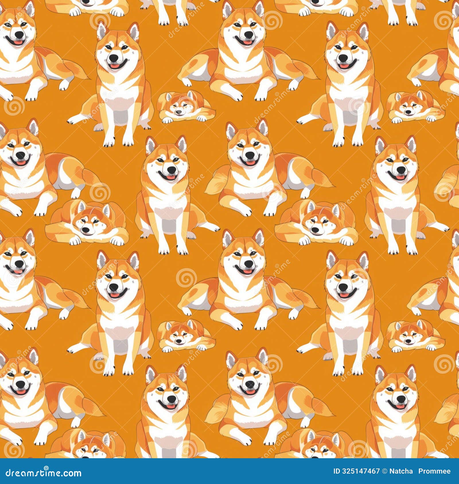 Shiba Inu Dog Pattern, Orange Background Stock Illustration ...
