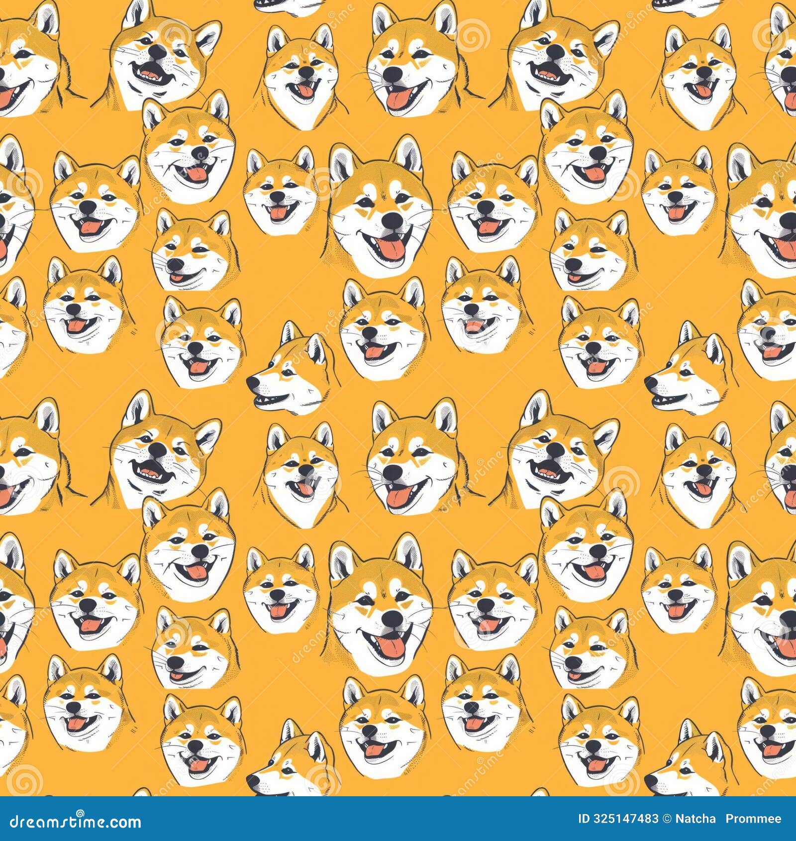 Shiba Inu Dog Pattern on an Orange Background Stock Illustration ...