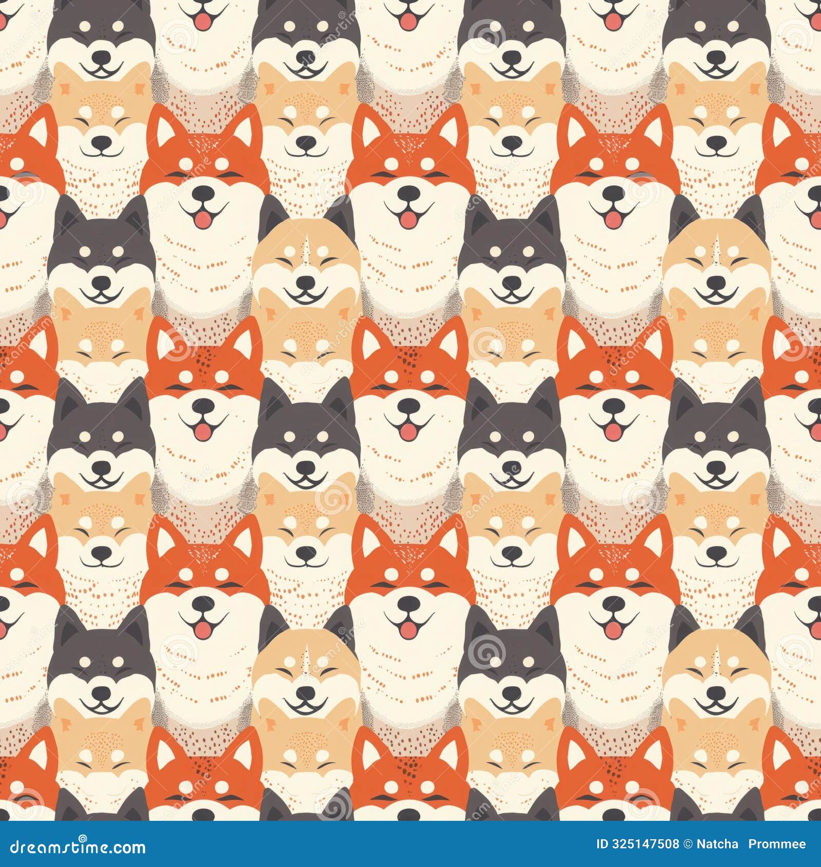 Pattern of Several Shiba Inu Dogs, Cartoon Style. Stock Illustration ...