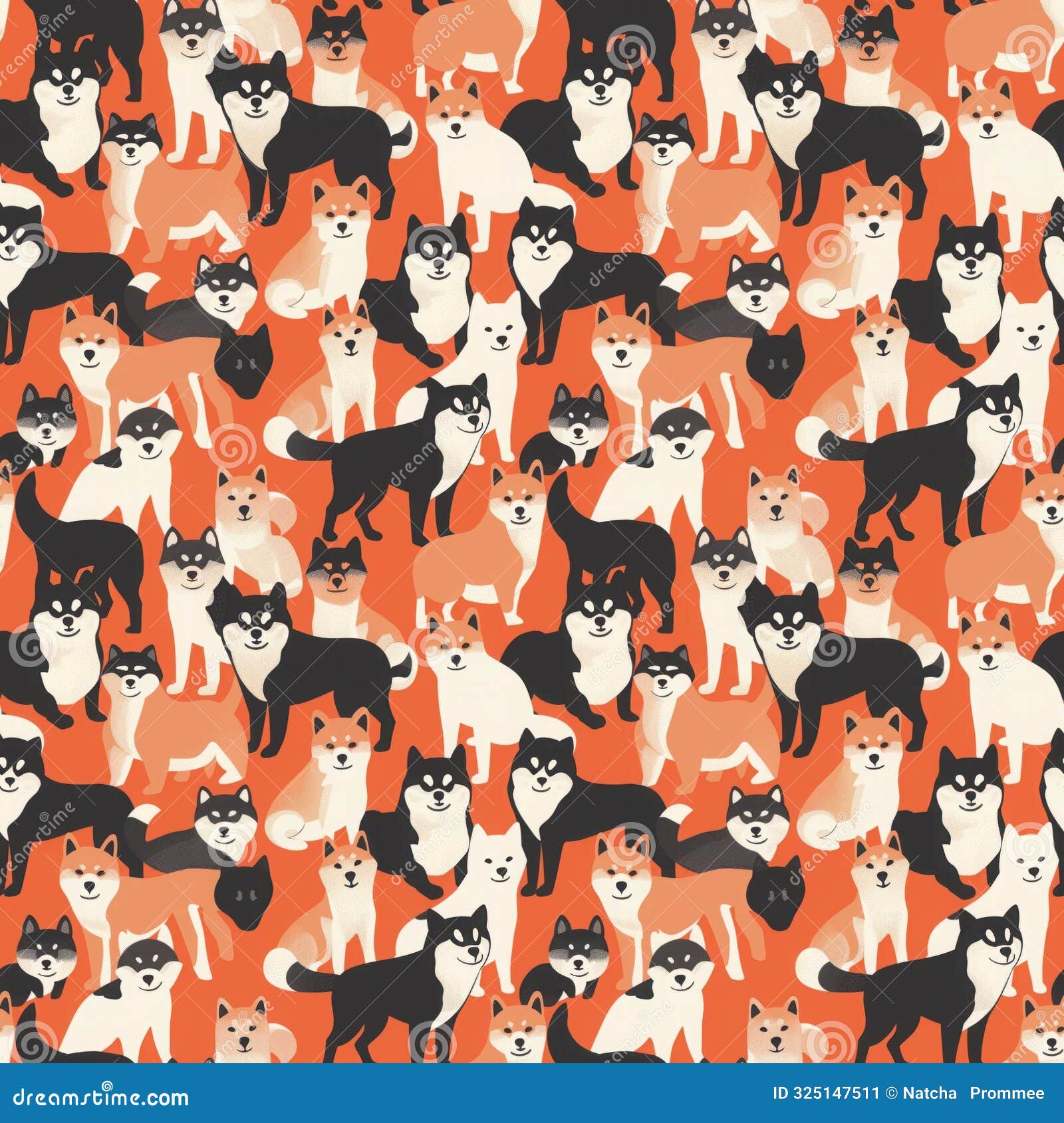 Pattern of Several Shiba Inu Dogs, Cartoon Style. Stock Illustration ...