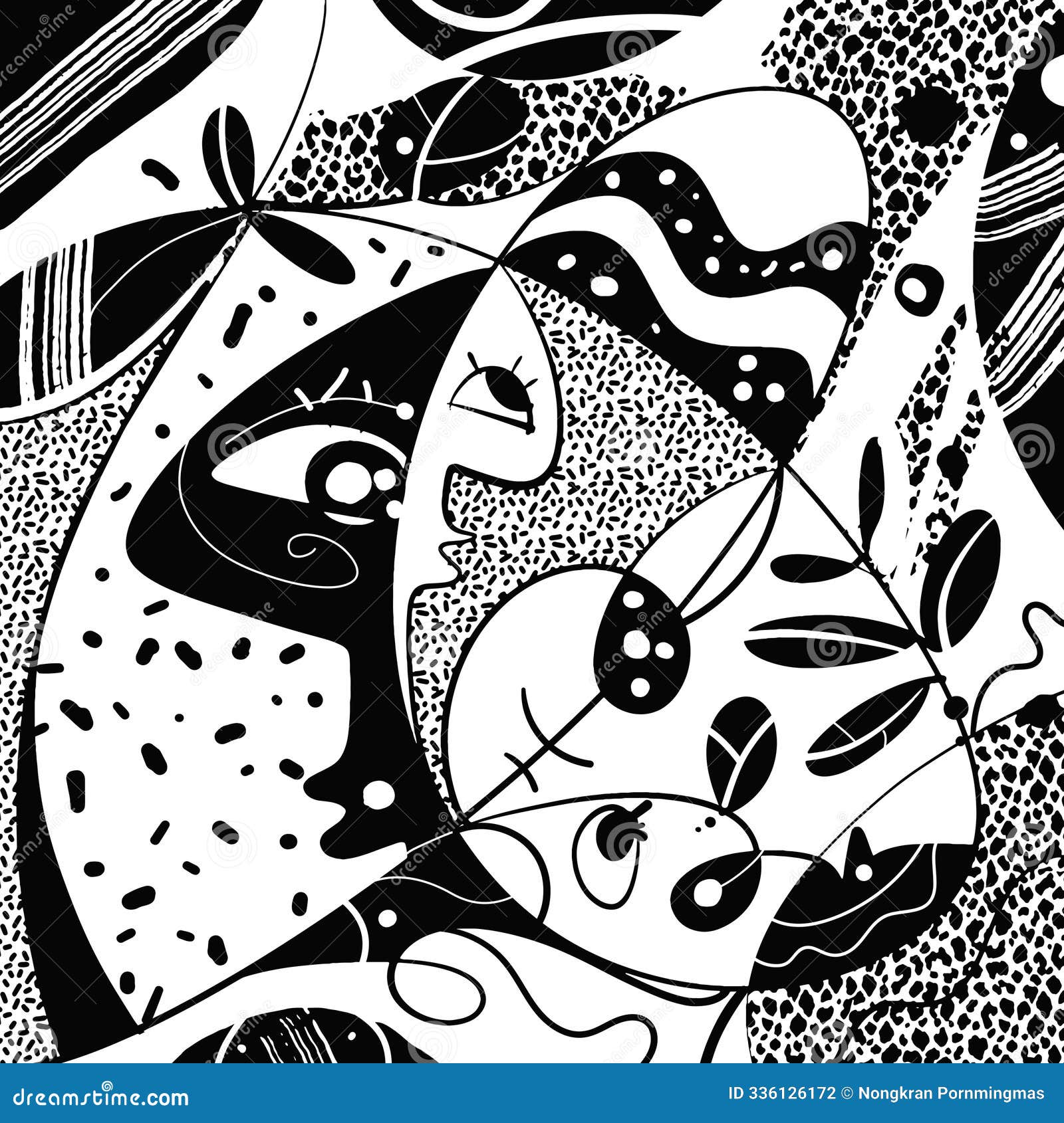 Illustration Seamless Pattern, Hand Drawing Abstract Face, Geometric ...