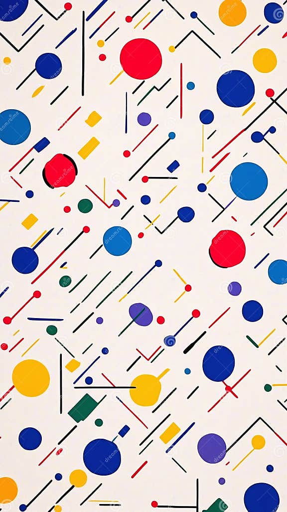 Pattern of Abstract Geometric Lines and Dots in Bold Primary Colors ...