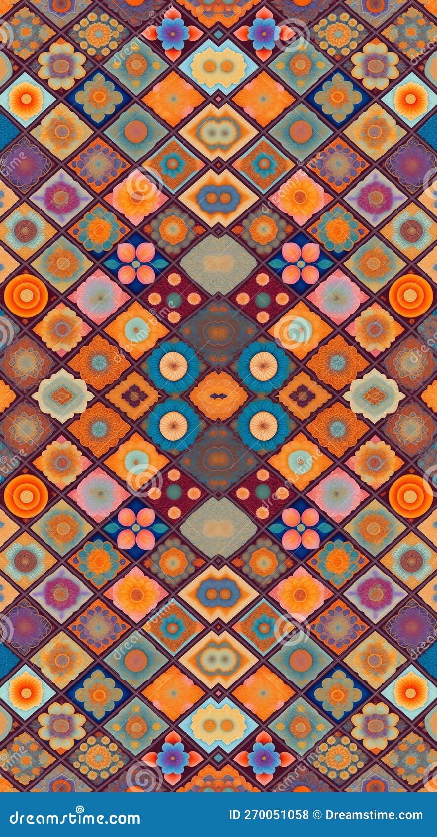 Pattern of Abstract Patchwork Rhombuses with Flowers. Pattern Mirrored ...