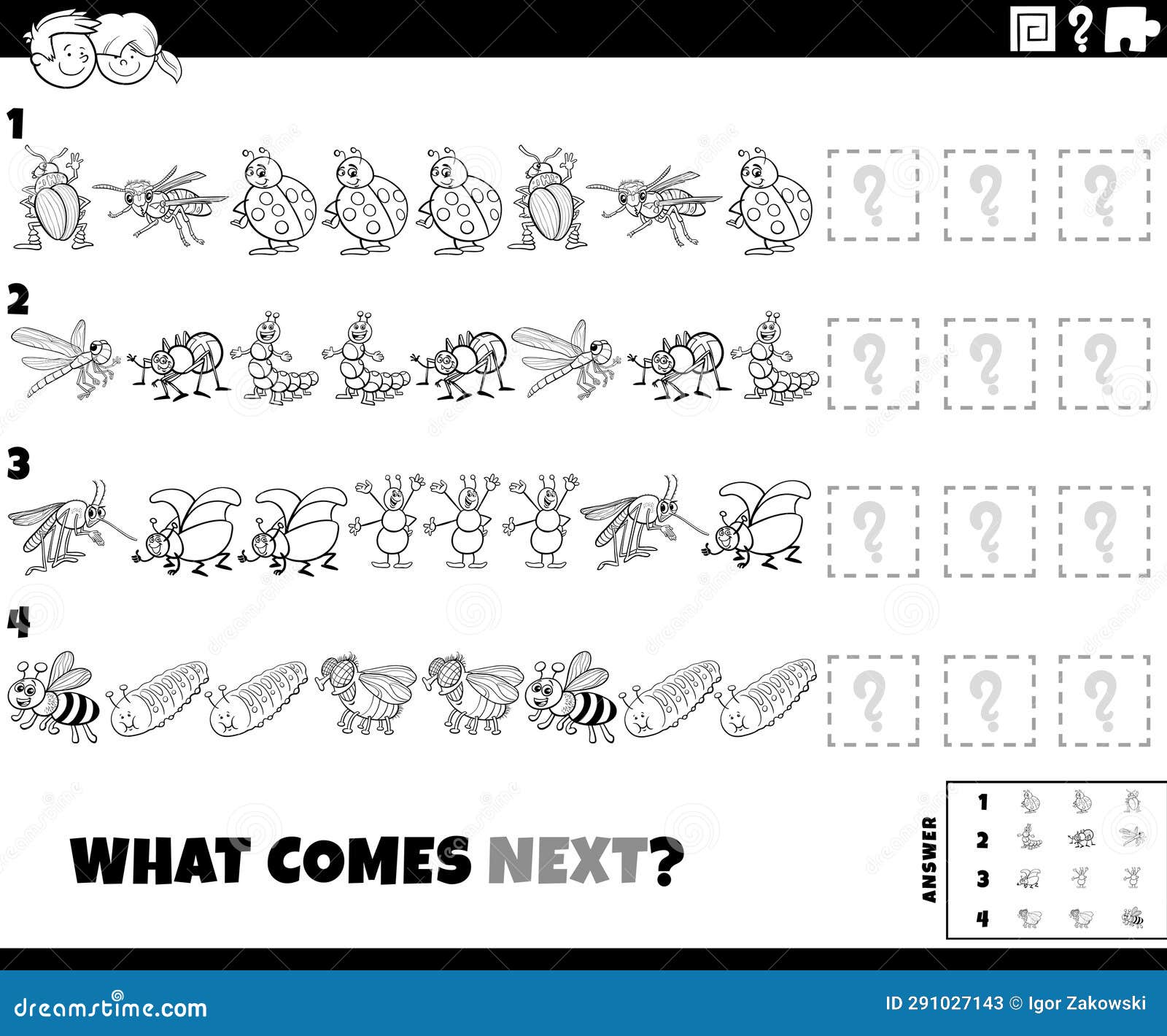 Pattern Activity With Cartoon Insects Characters Coloring Page ...