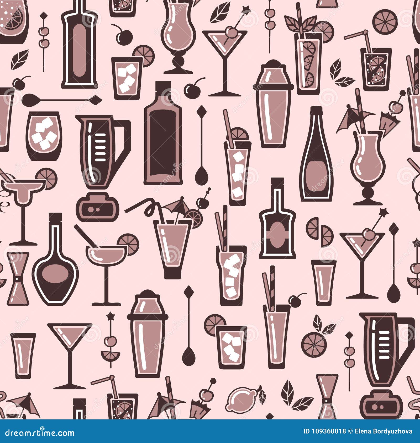 Pattern with Alcohol Cocktail Elements Stock Vector - Illustration of ...