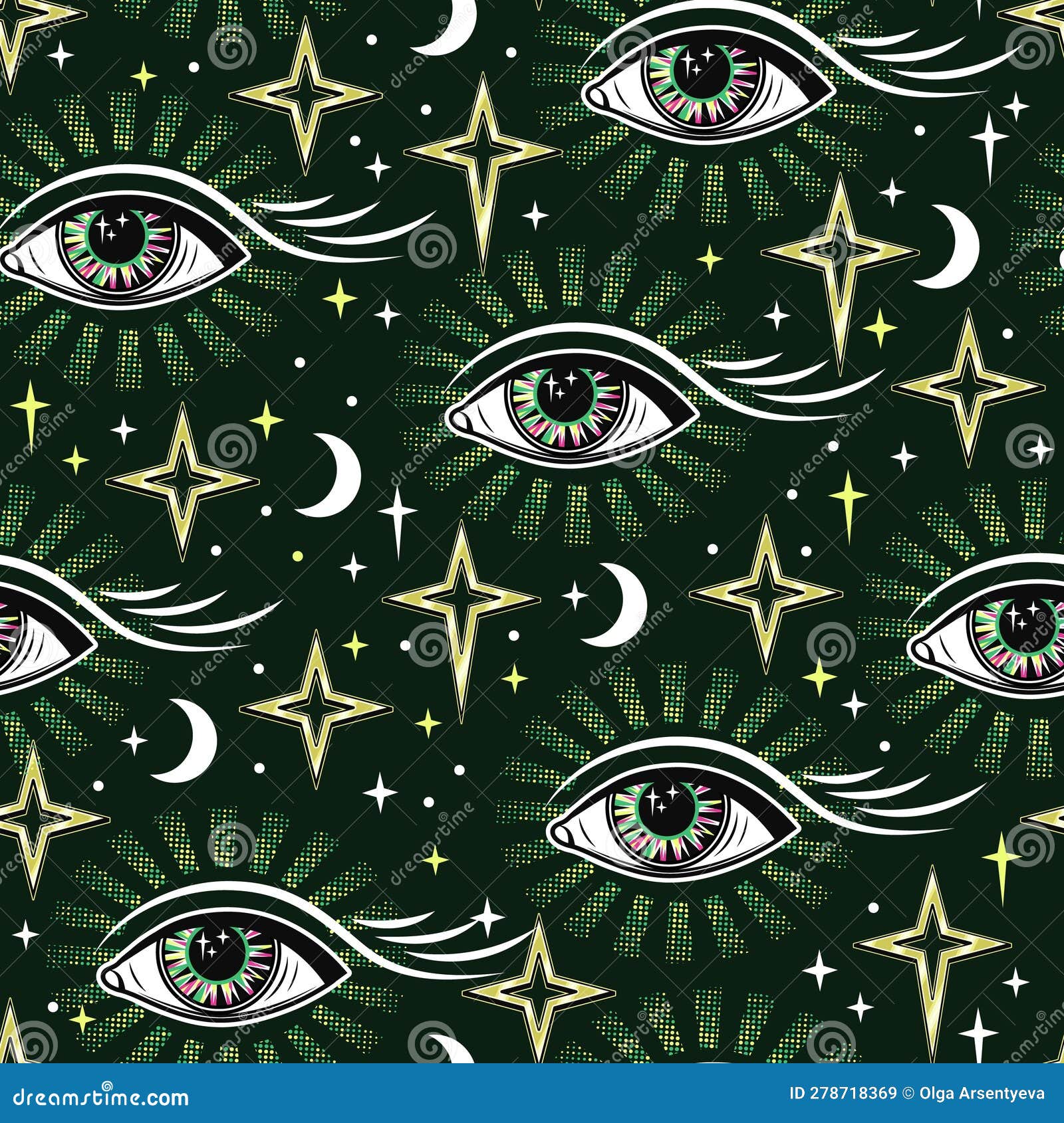 Pattern with All Seeing Eye, Stars, Crescent Stock Illustration ...