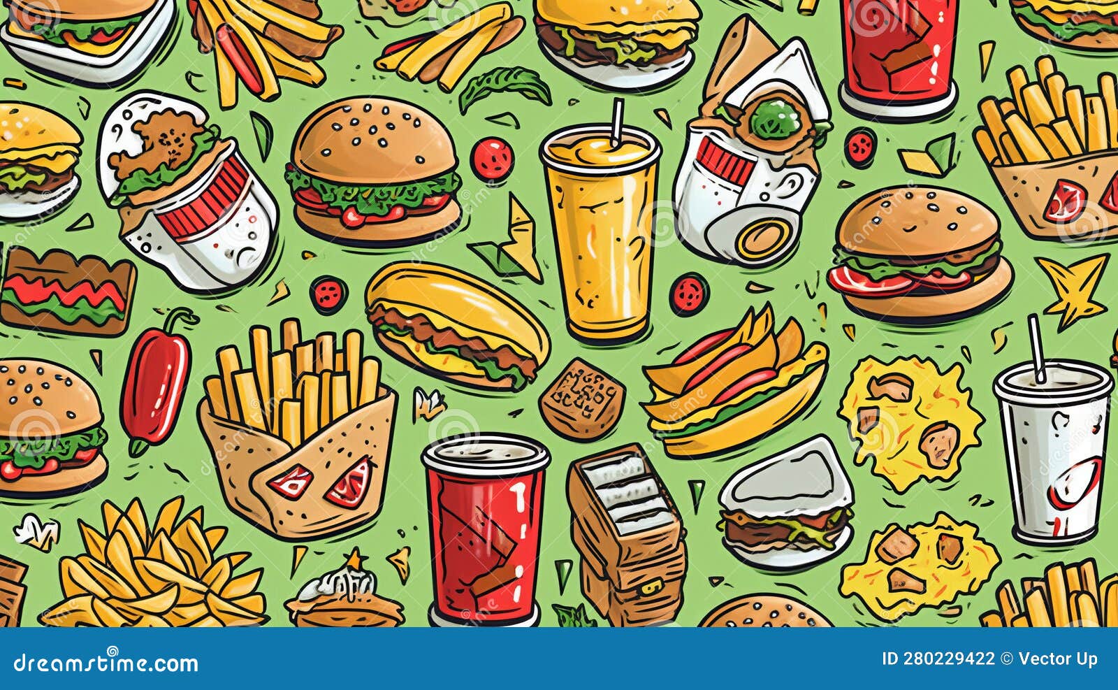 Pattern with American Fast Food Wallpaper. Generative AI Stock ...