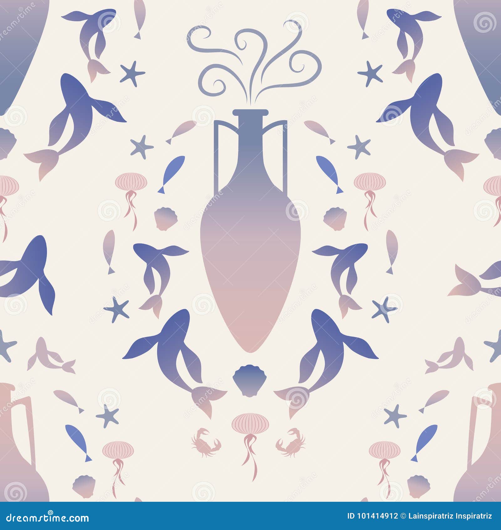 Pattern of Ancient Greek Amphora and Mediterranean Sea Symbols Stock ...