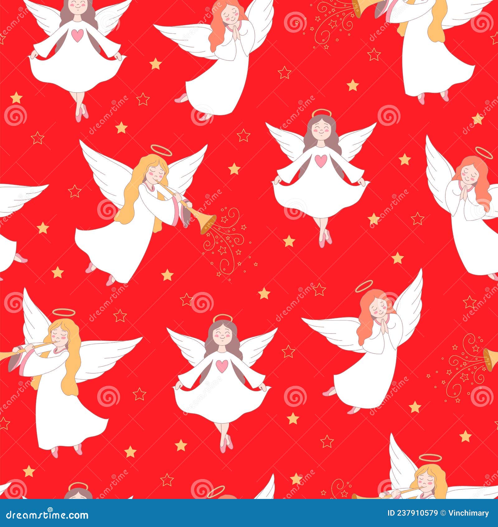 Pattern of Angels with Red Background Stock Vector - Illustration of ...