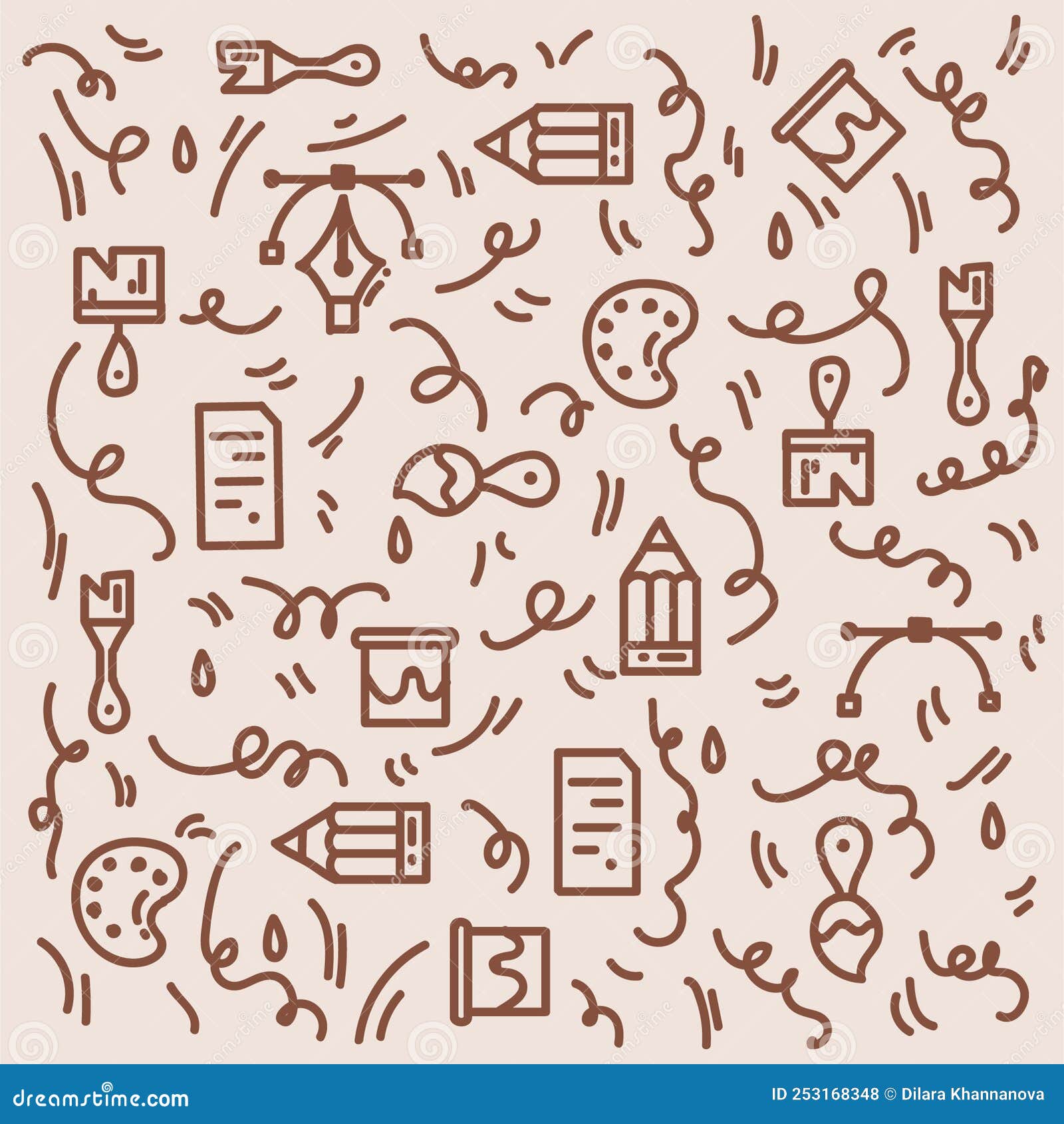 Pattern of Artistic Instruments. Doodle Materials for Drawing ...