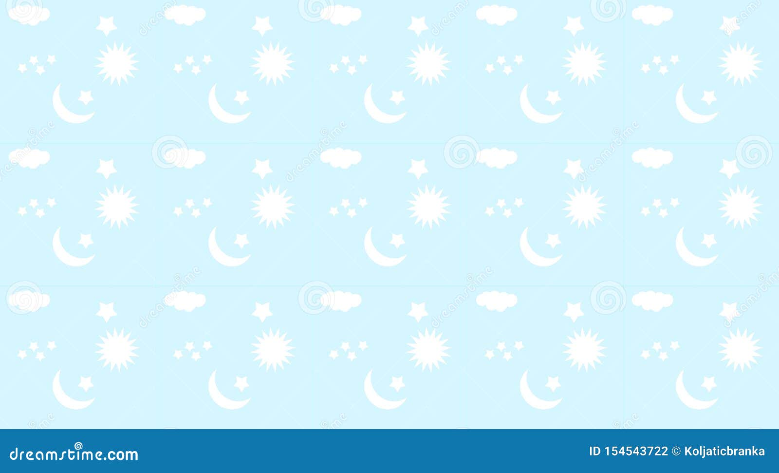Pattern for Baby Bedding. Light Blue Background with Moon, Stars ...