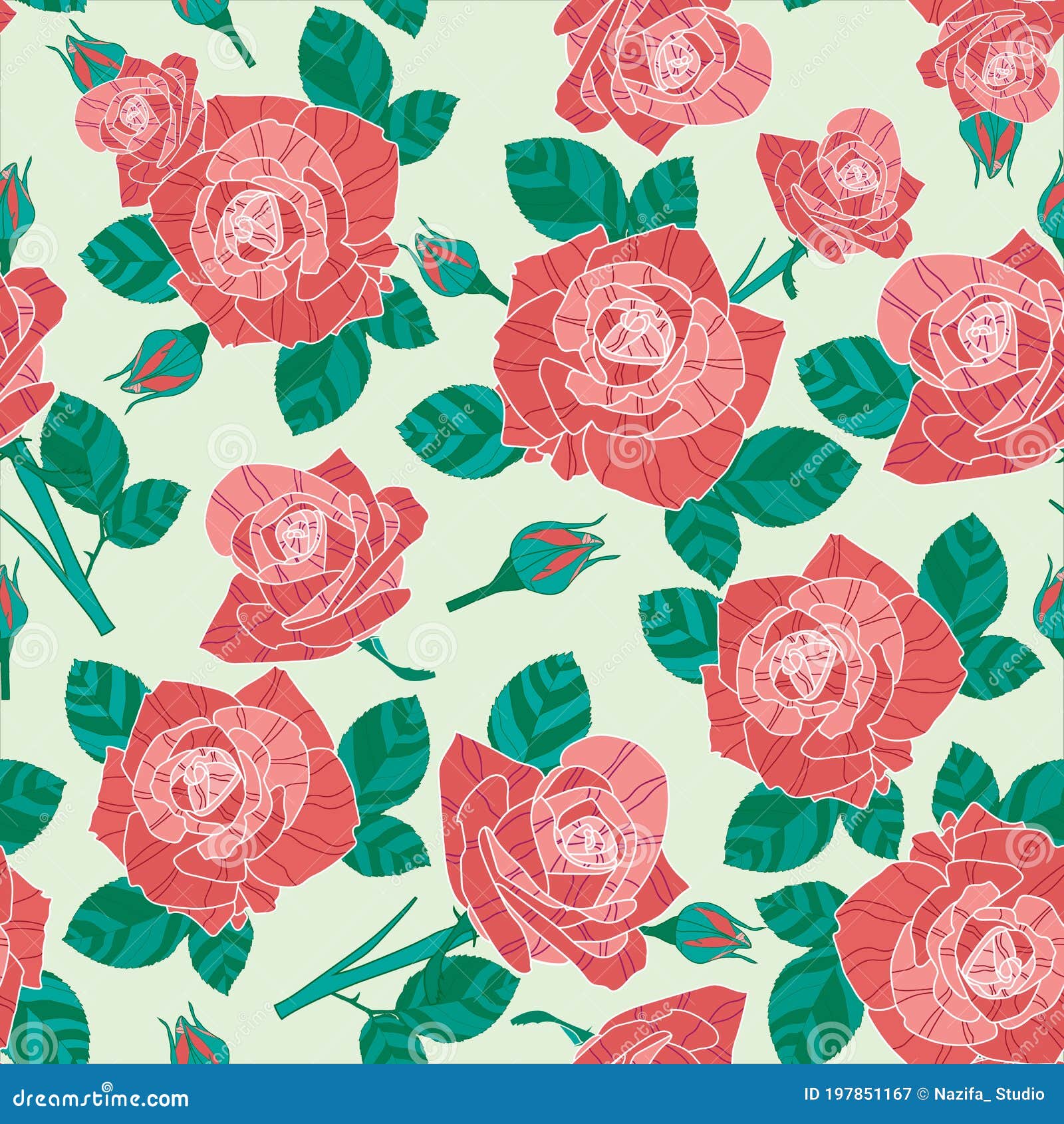 Pattern Background with Red Roses Stock Illustration - Illustration of ...