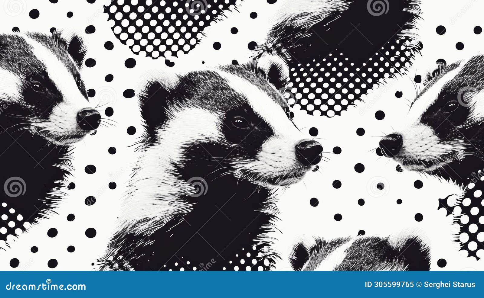 A Pattern of Badgers on a Black and White Background, AI Stock Image ...