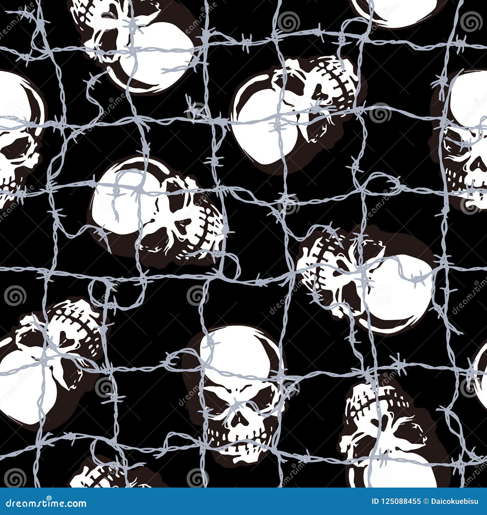 Skull With Barbed Wire Vector Illustration On White Background ...