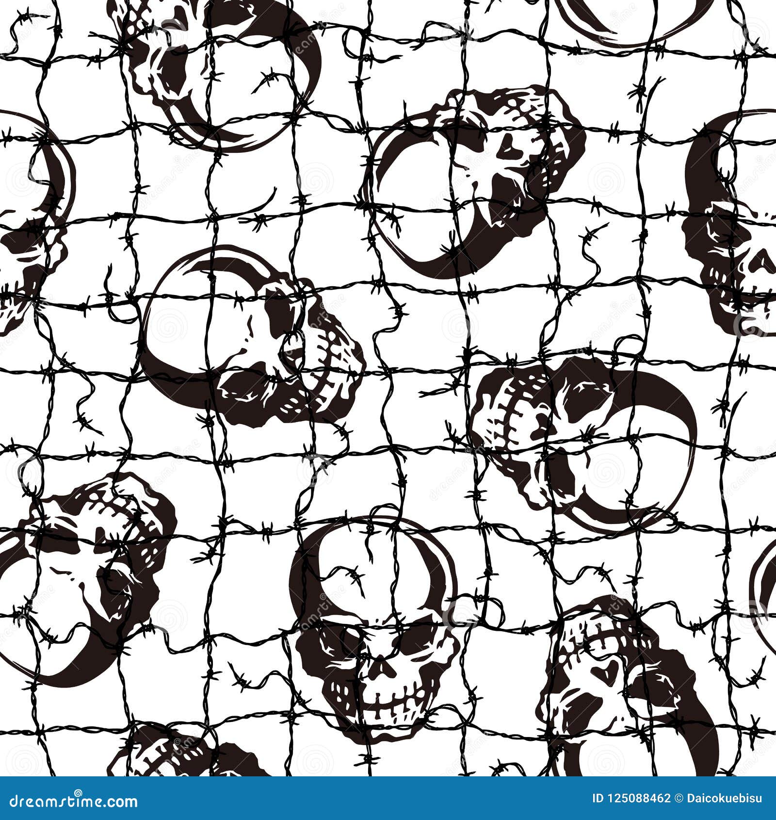 Pattern of Barbed Wire and the Skull, Stock Illustration - Illustration ...