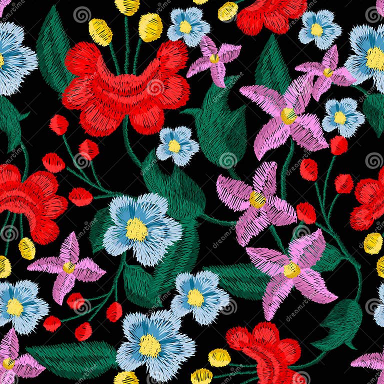 Pattern of Beautiful Flowers Embroidery for Textile Design Stock ...