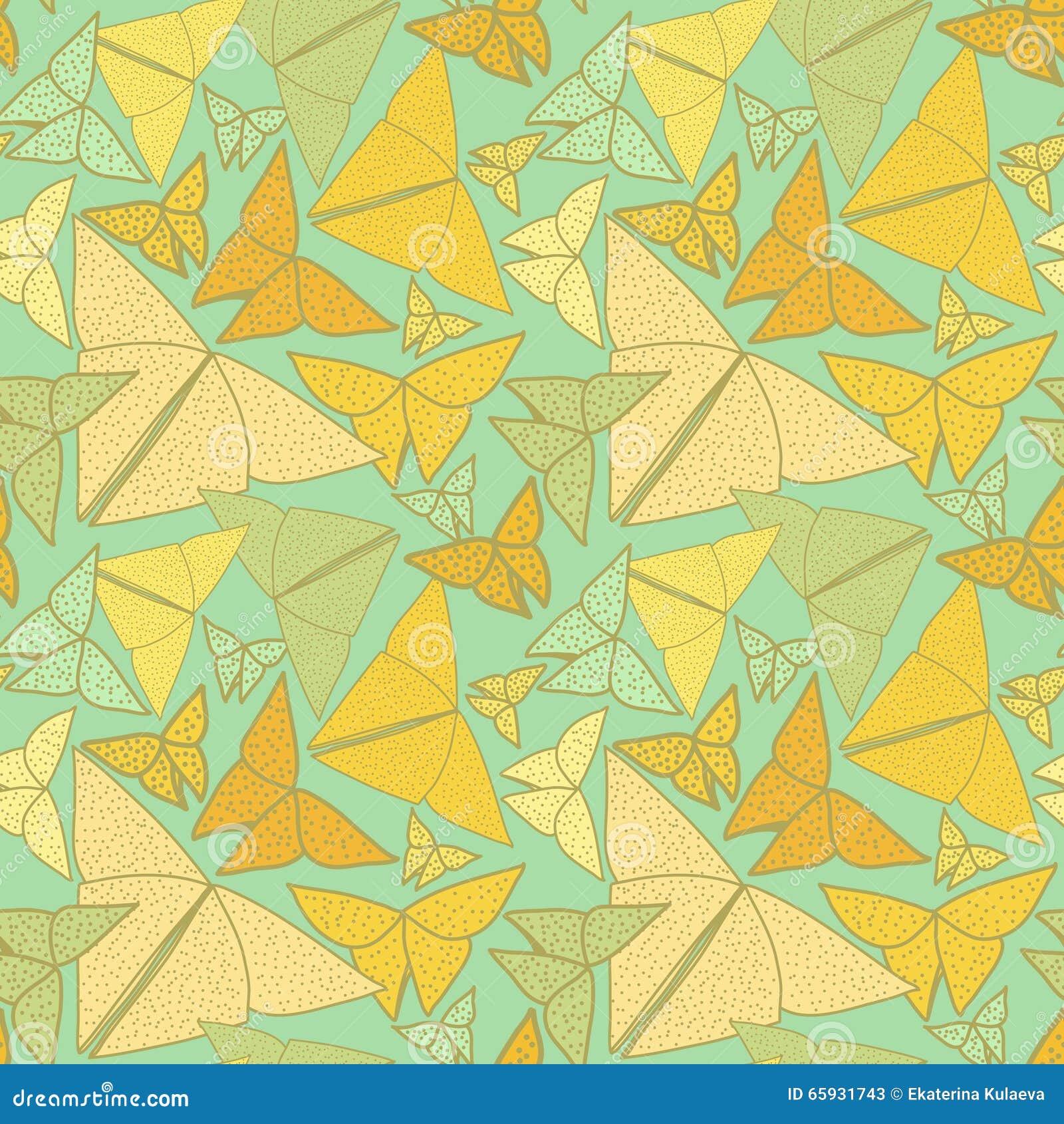 Pattern with Beautiful Origami Butterflies Drawing. Seamless Bac Stock ...