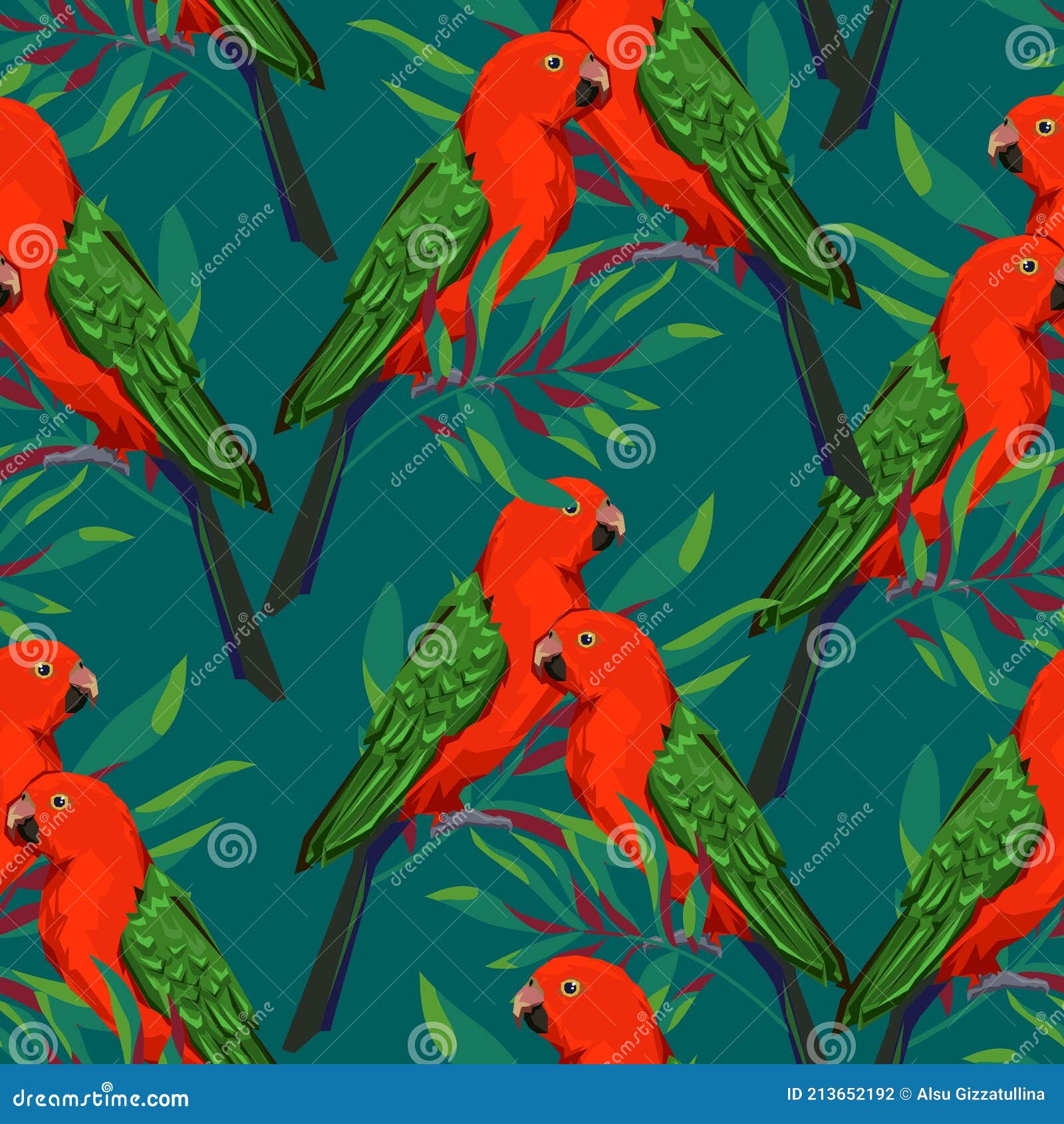 Pattern with Beautiful Parrots and Tropical Leaves. Exotic Birds ...