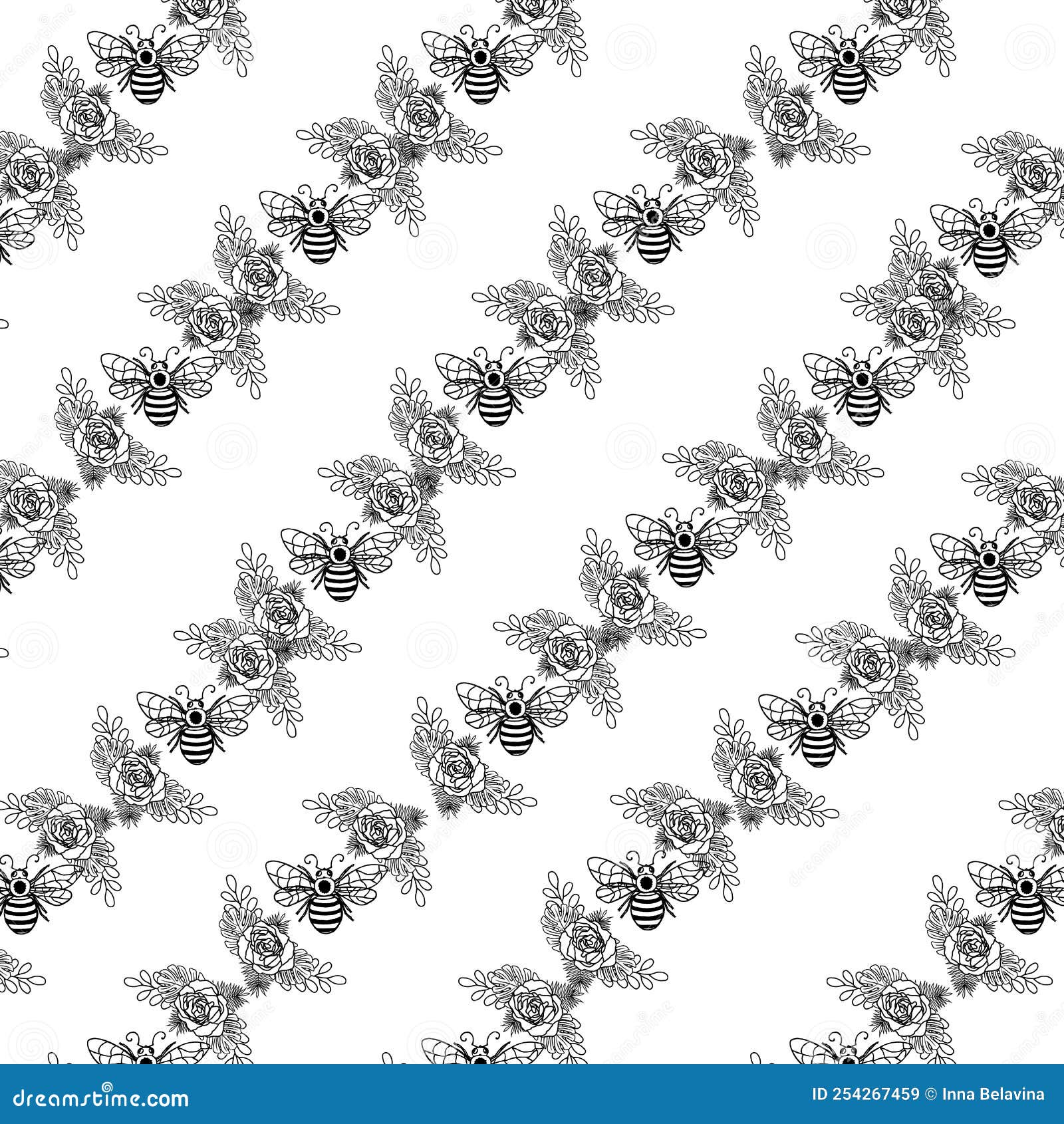 Pattern with Bee. Bee with Floral Frame. Pattern for Textile Design ...