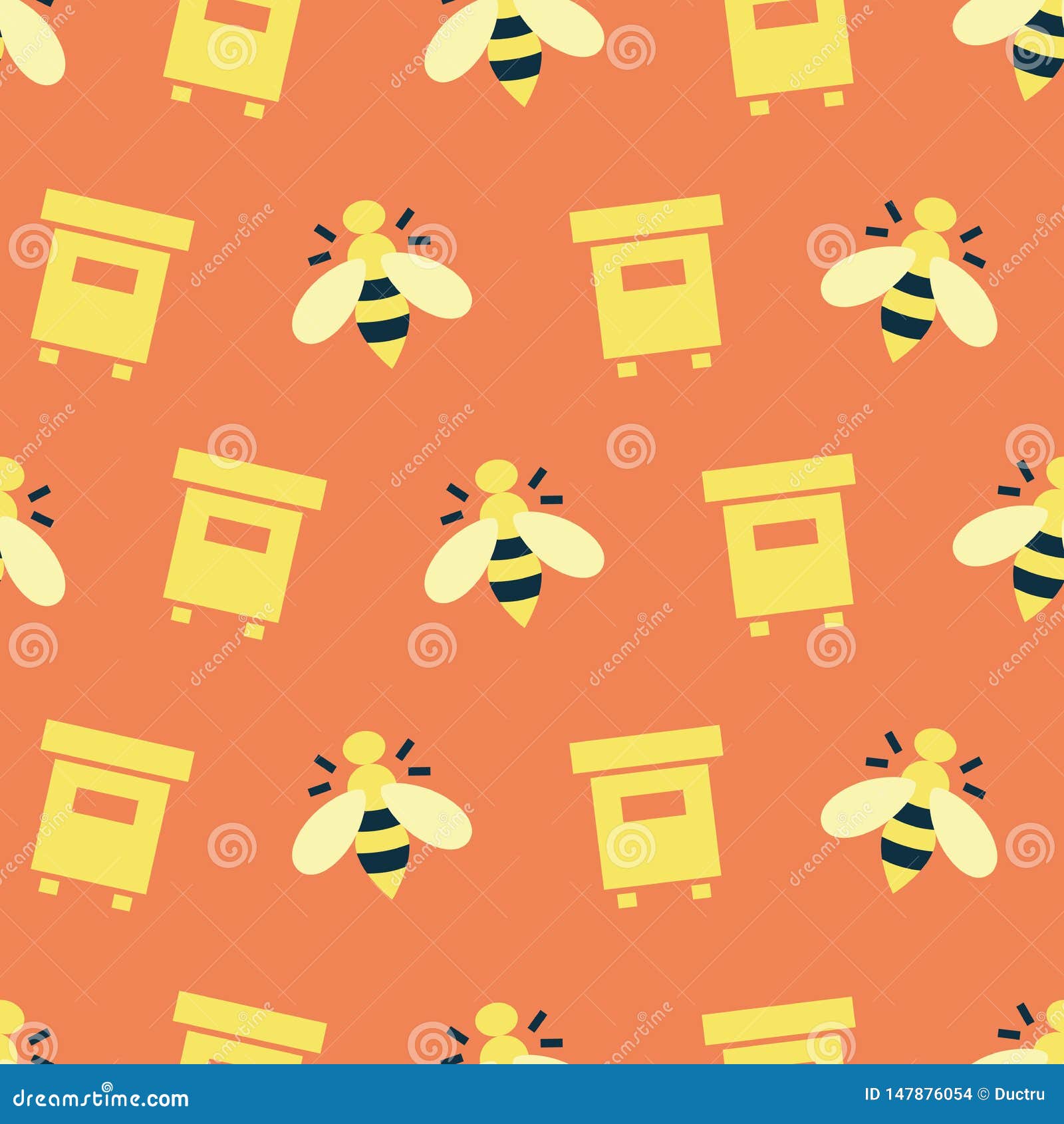 Pattern with bees and hive stock vector. Illustration of classic ...