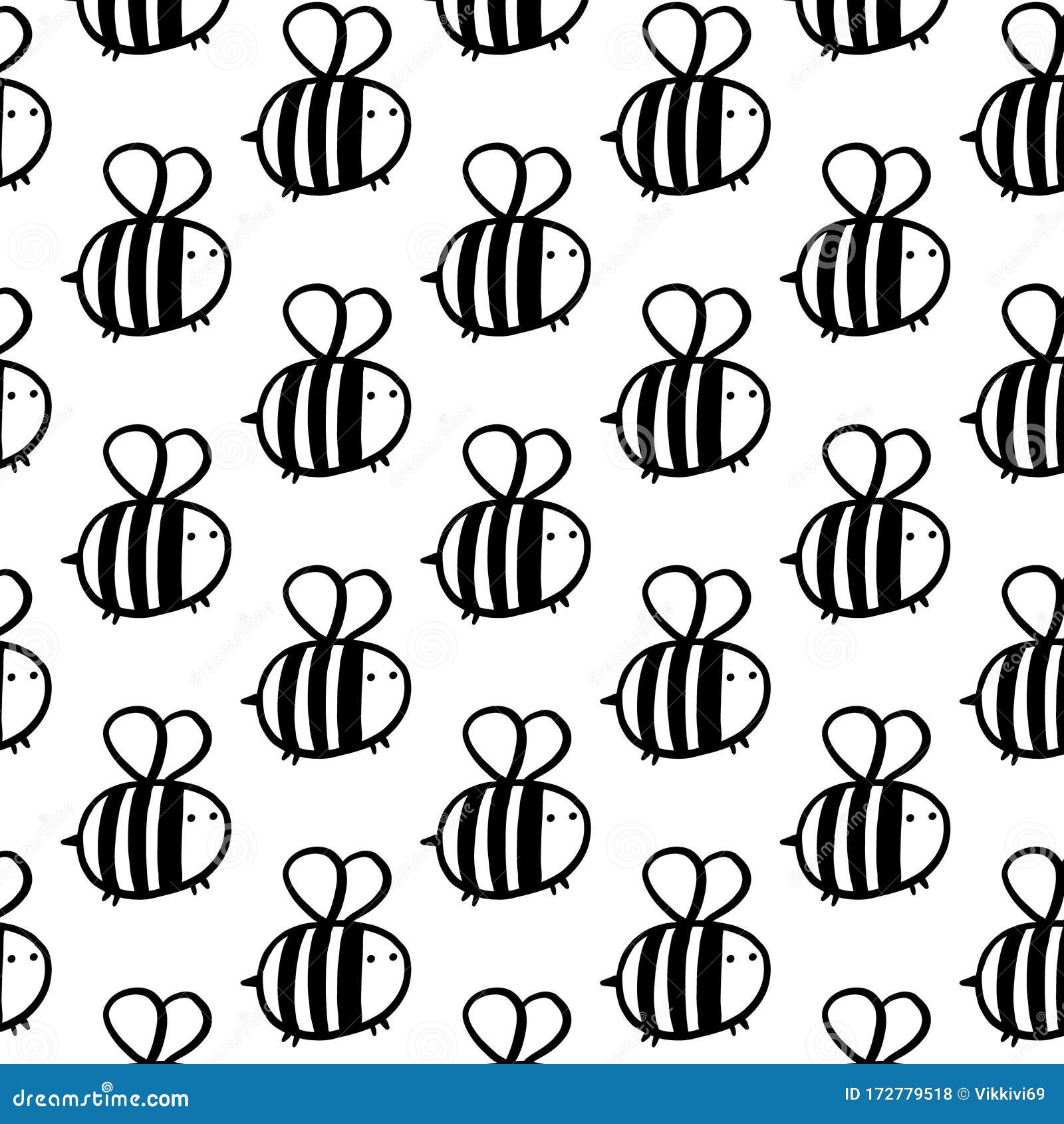 Pattern with Bees. Vector Black and White Ornament with Bees Stock ...