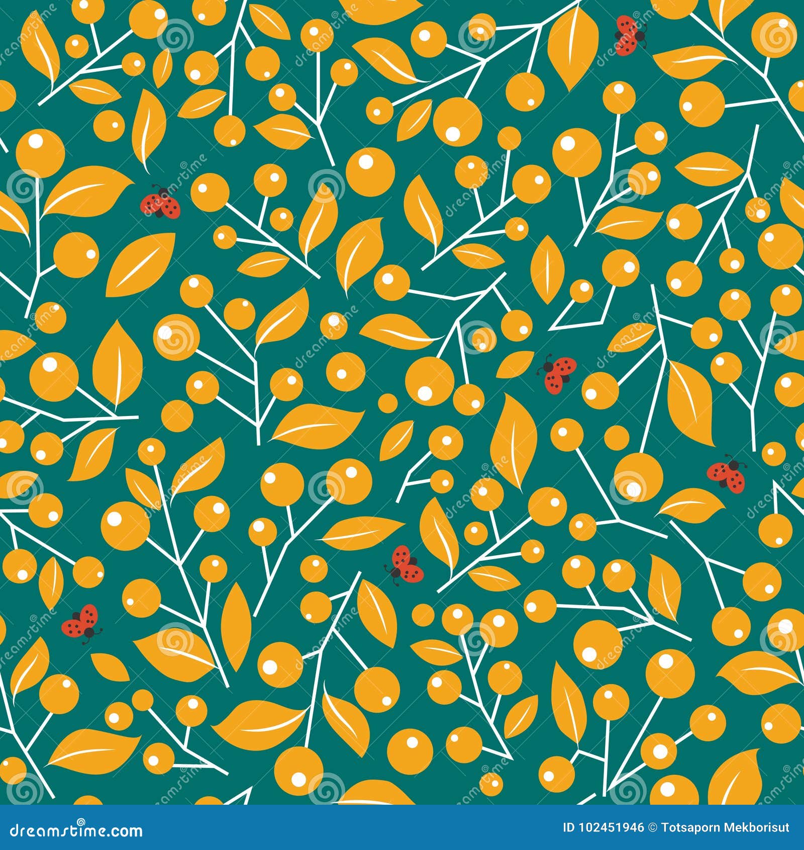 Pattern with Berries and Branches Leaves Stock Vector - Illustration of ...