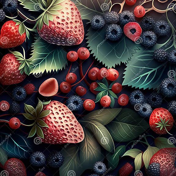 Pattern Berry Fruit, Wallpaper Stock Illustration - Illustration of ...