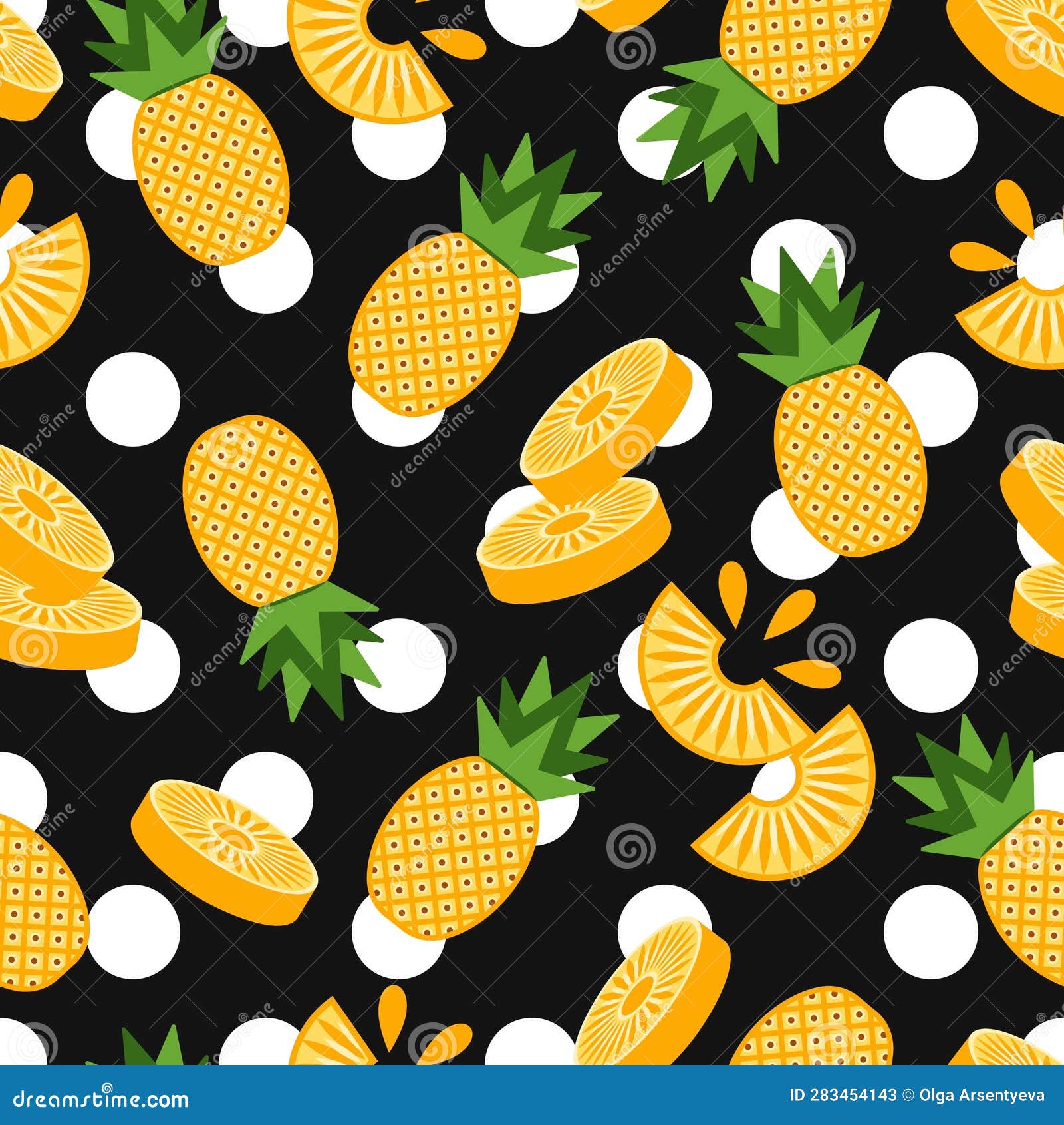Pattern with Big Polka Dot Ornament, Pineapples Stock Vector ...