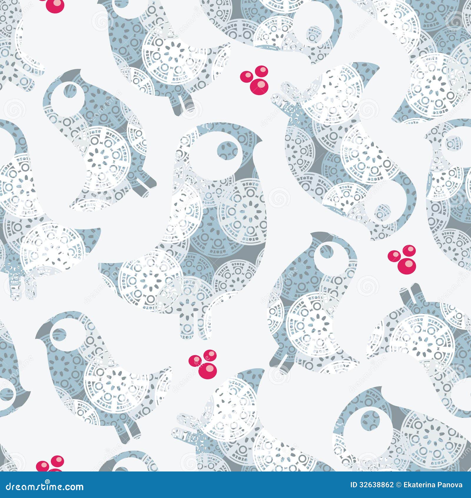 Pattern with Birds of Snowflakes and Berries. Stock Vector ...