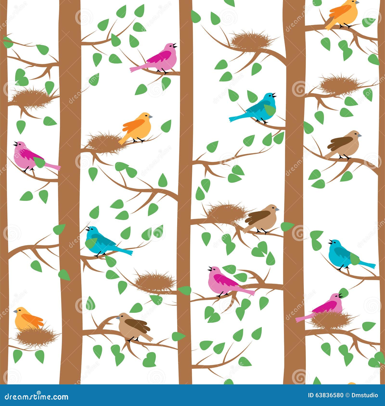 Birds In The Trees Nature Illustration Lined Paper Background Cartoon ...