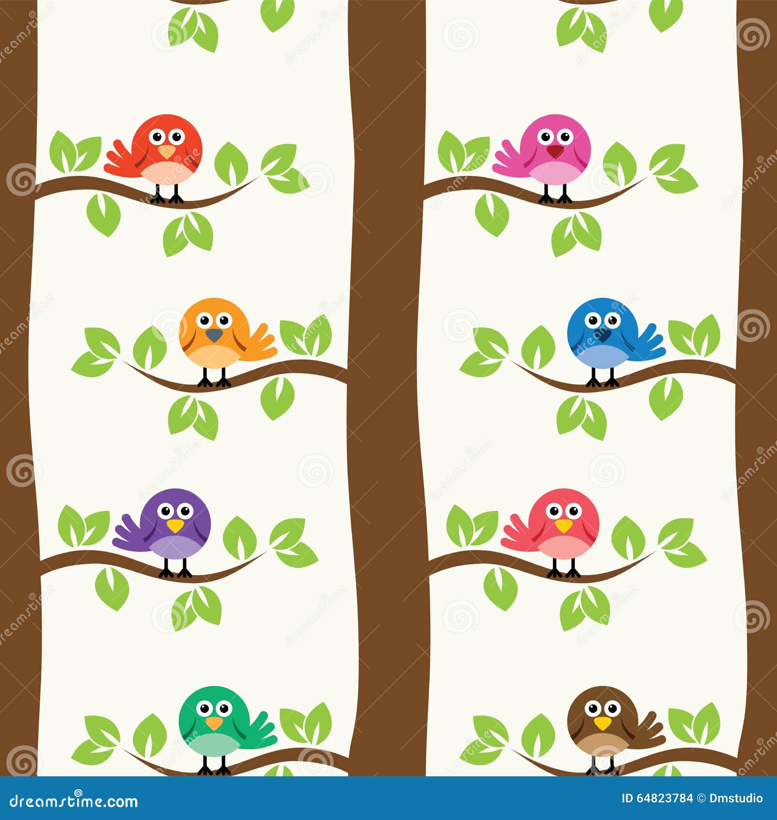 Birds In The Trees Nature Illustration Lined Paper Background Cartoon ...