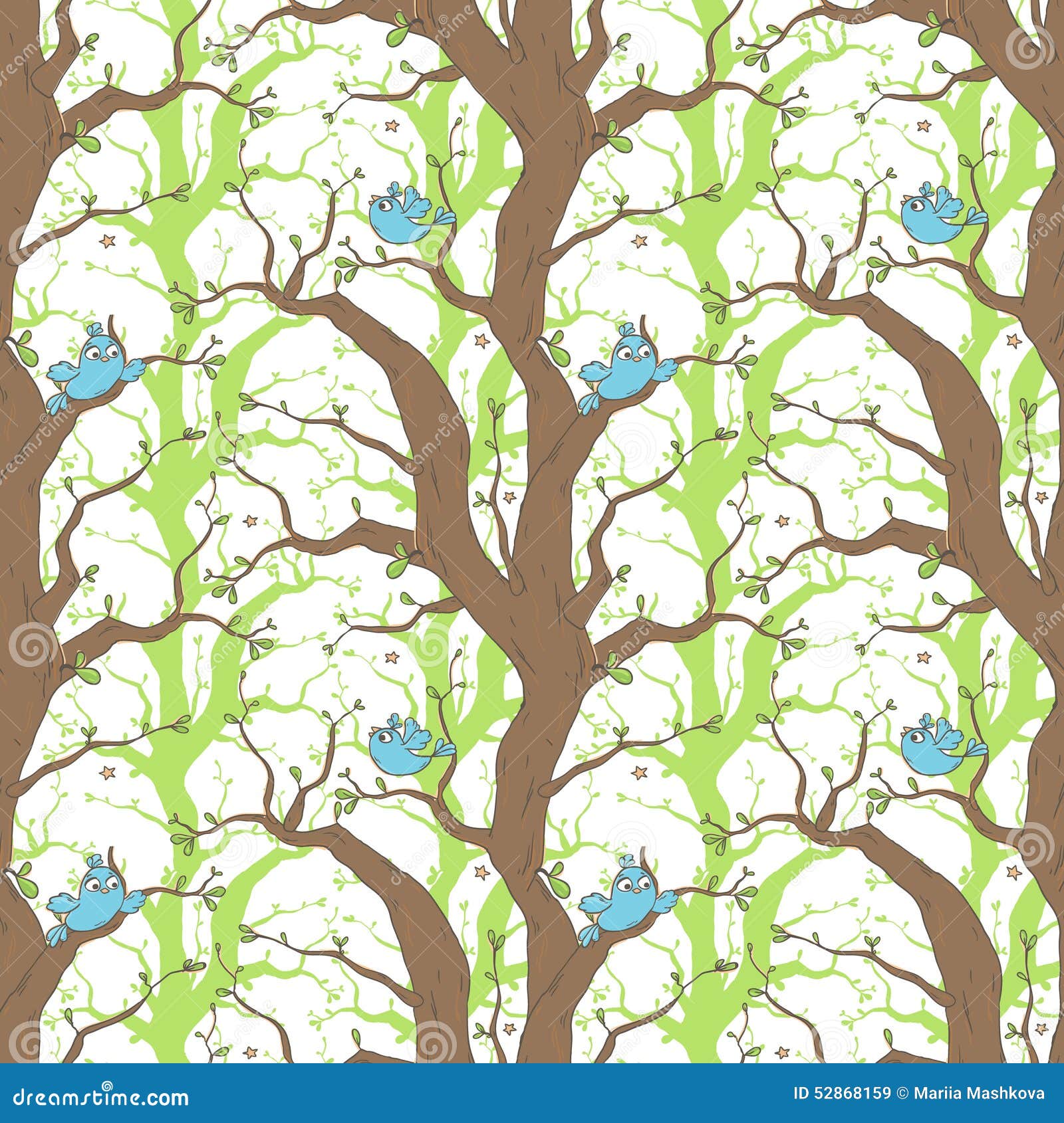 Pattern with Birds and Trees. Stock Vector - Illustration of textured ...