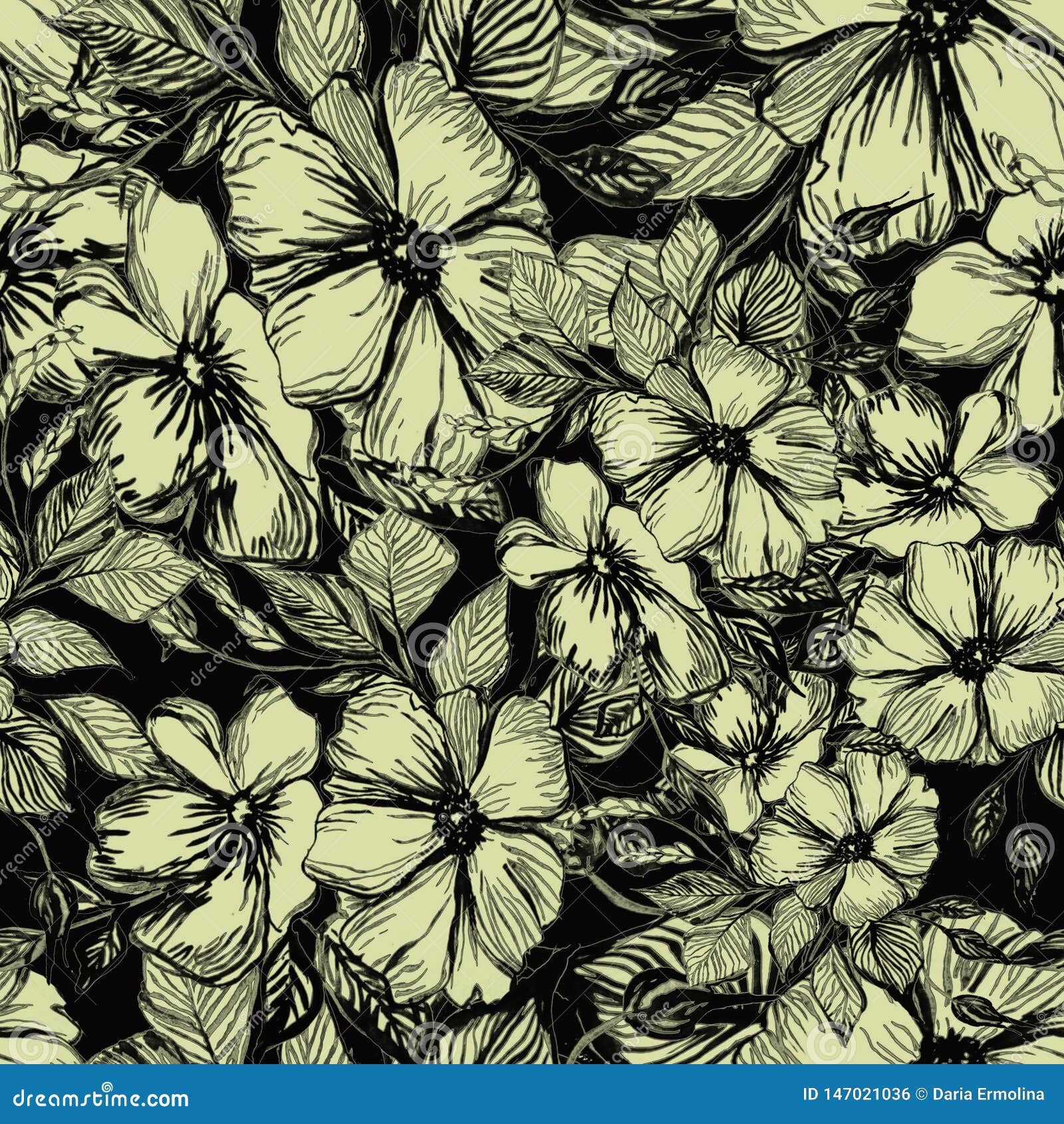Pattern with black flowers stock illustration. Illustration of floral ...