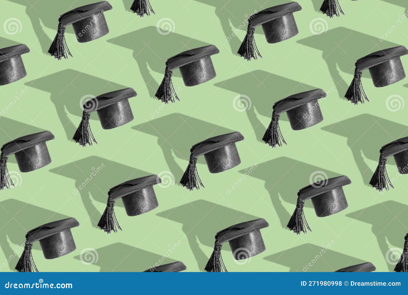 Pattern with Black Graduated Cap on Green Background with Hard Shadow ...