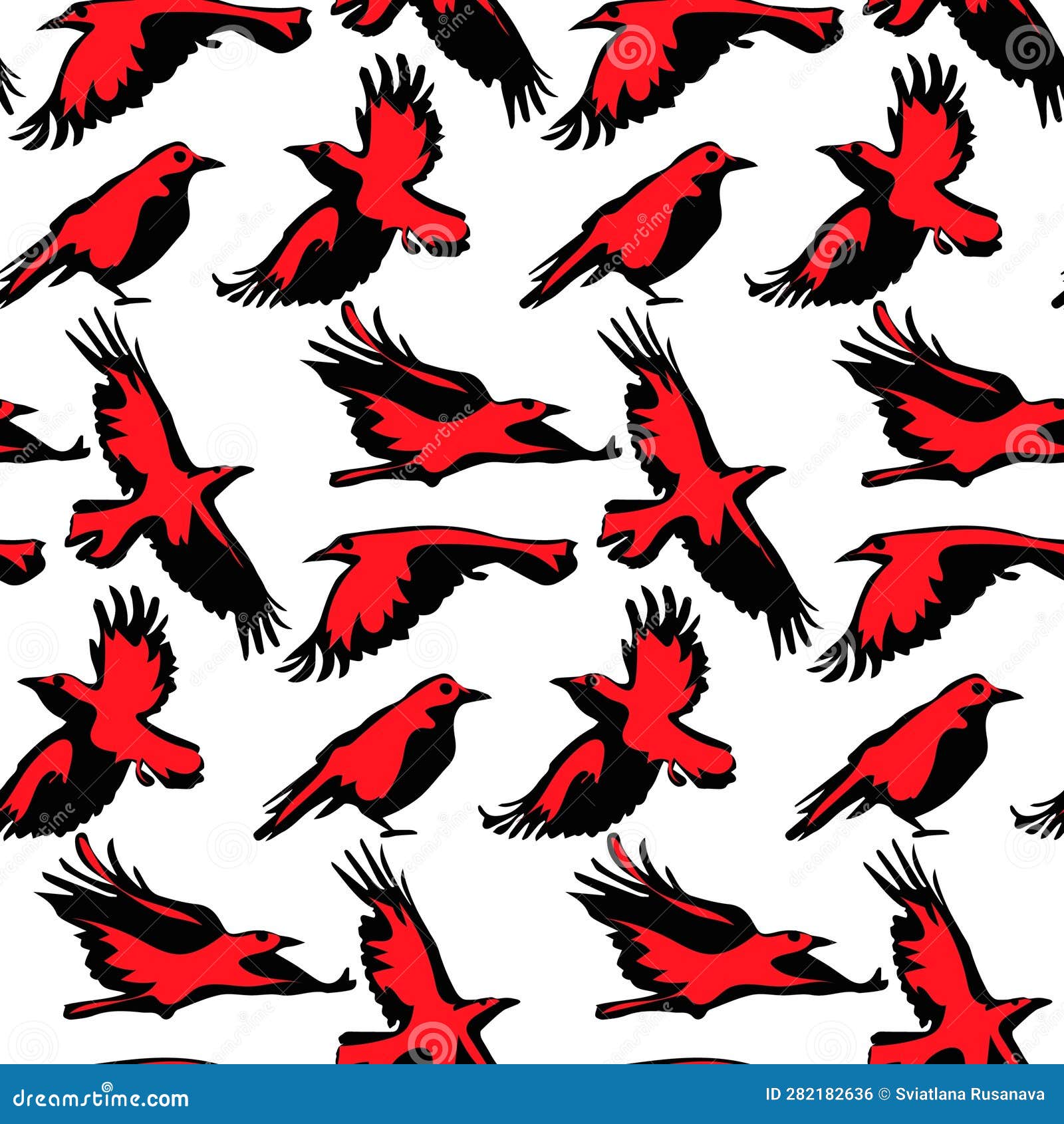 A Pattern of Black Ravens with a Bright Red Glow from the Spotlight ...