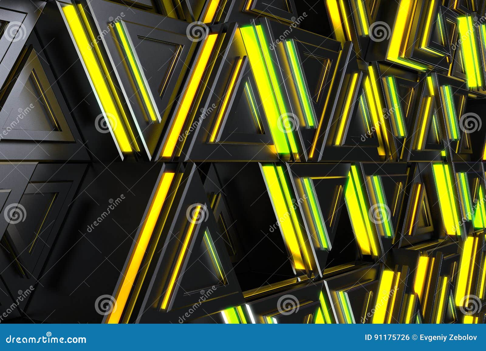 Pattern of Black Triangle Prisms with Yellow Glowing Lines Stock ...