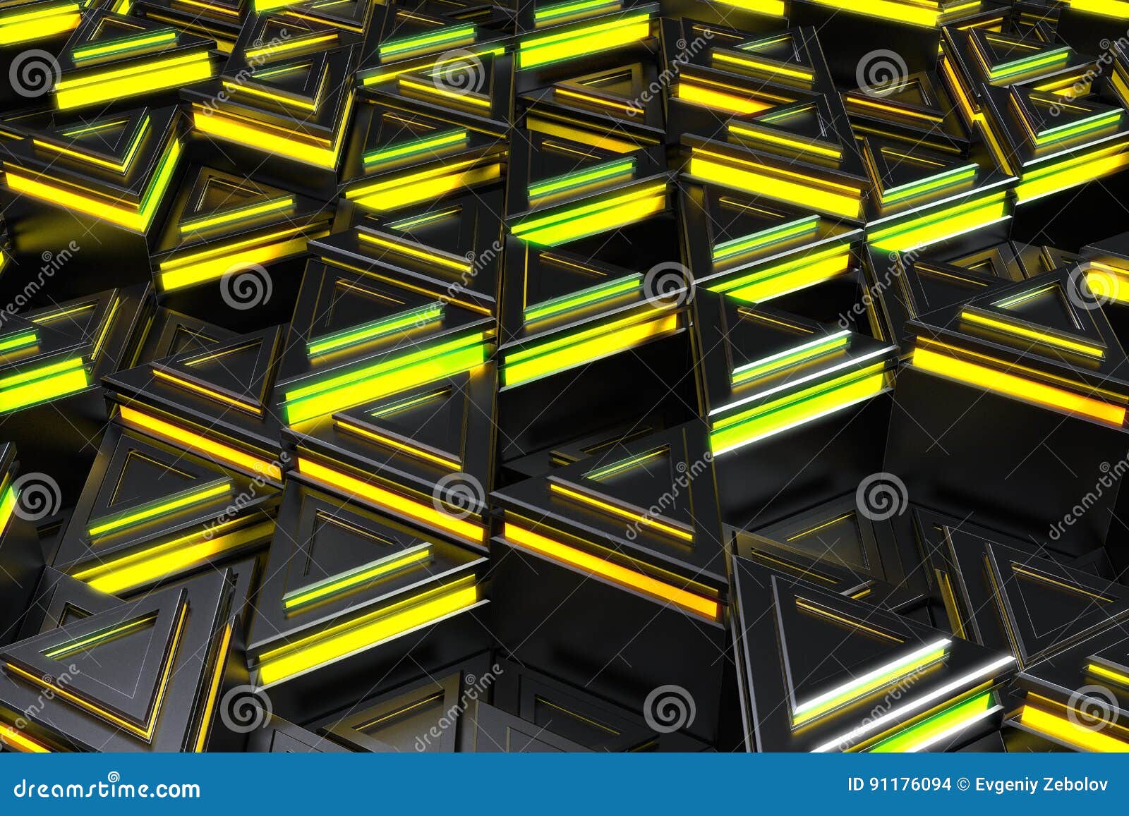 Pattern of Black Triangle Prisms with Yellow Glowing Lines Stock ...