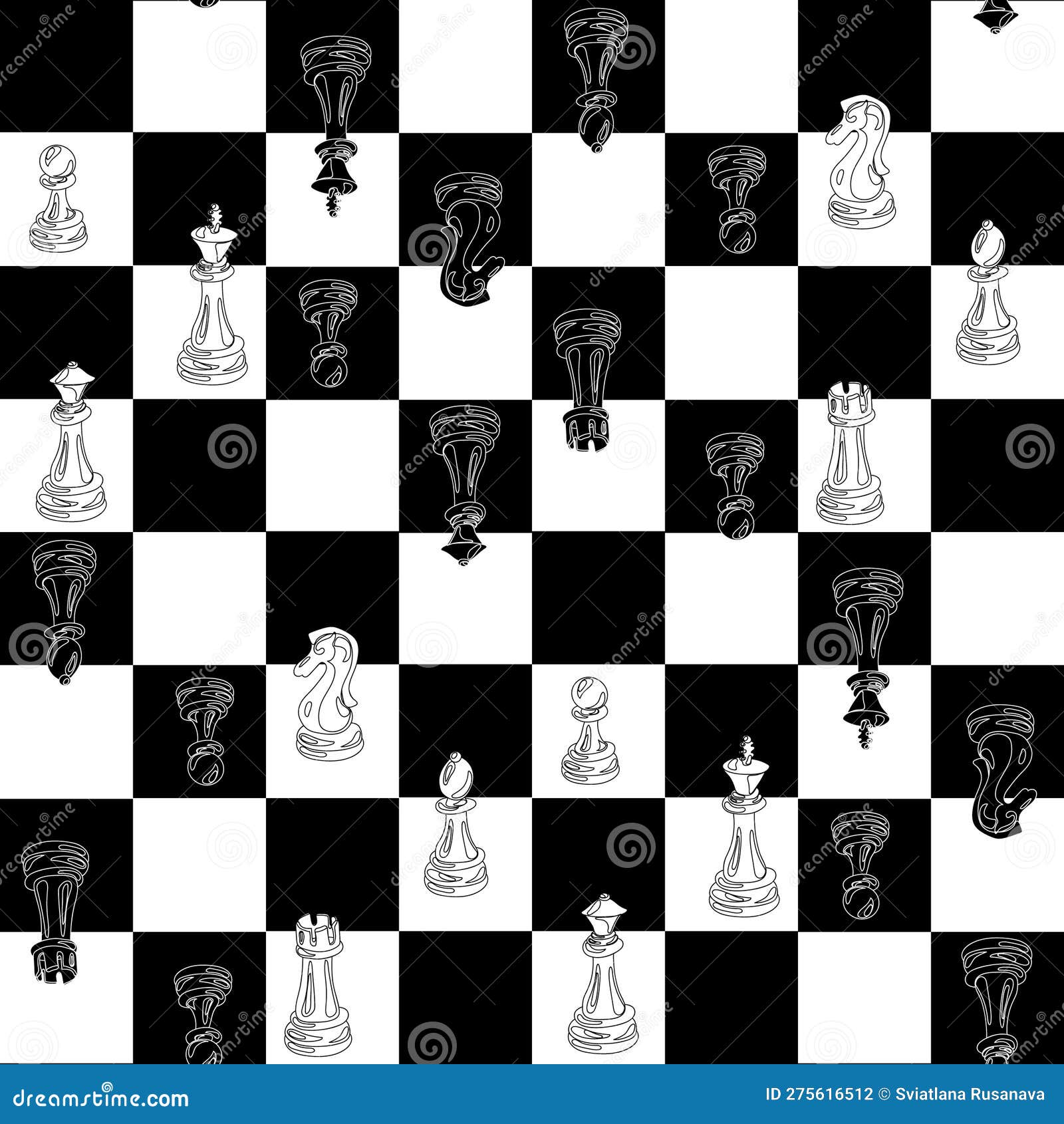 A Pattern of Black-and-white Chess Pieces, on a Black-and-white ...