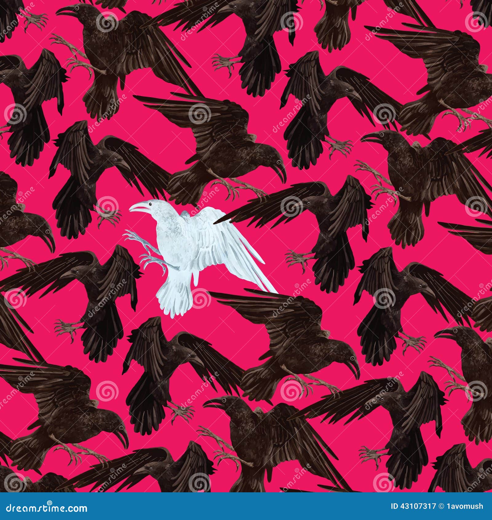 Pattern with Black and White Ravens. Stock Vector - Illustration of ...