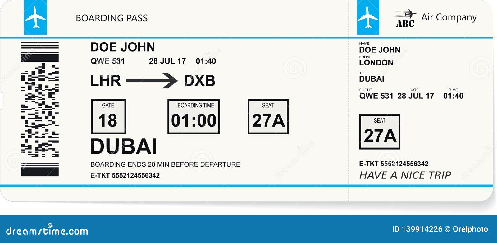 Pattern of Blue Boarding Pass Stock Vector - Illustration of card ...