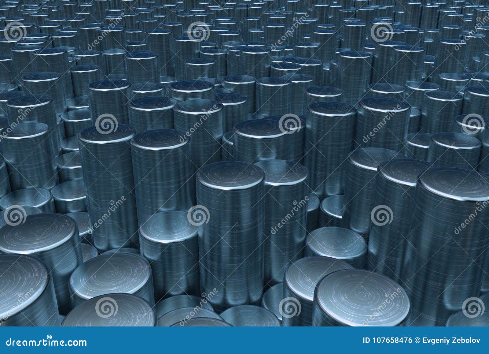 Pattern of Blue Brushed Metal Cylinders of Different Length Stock ...