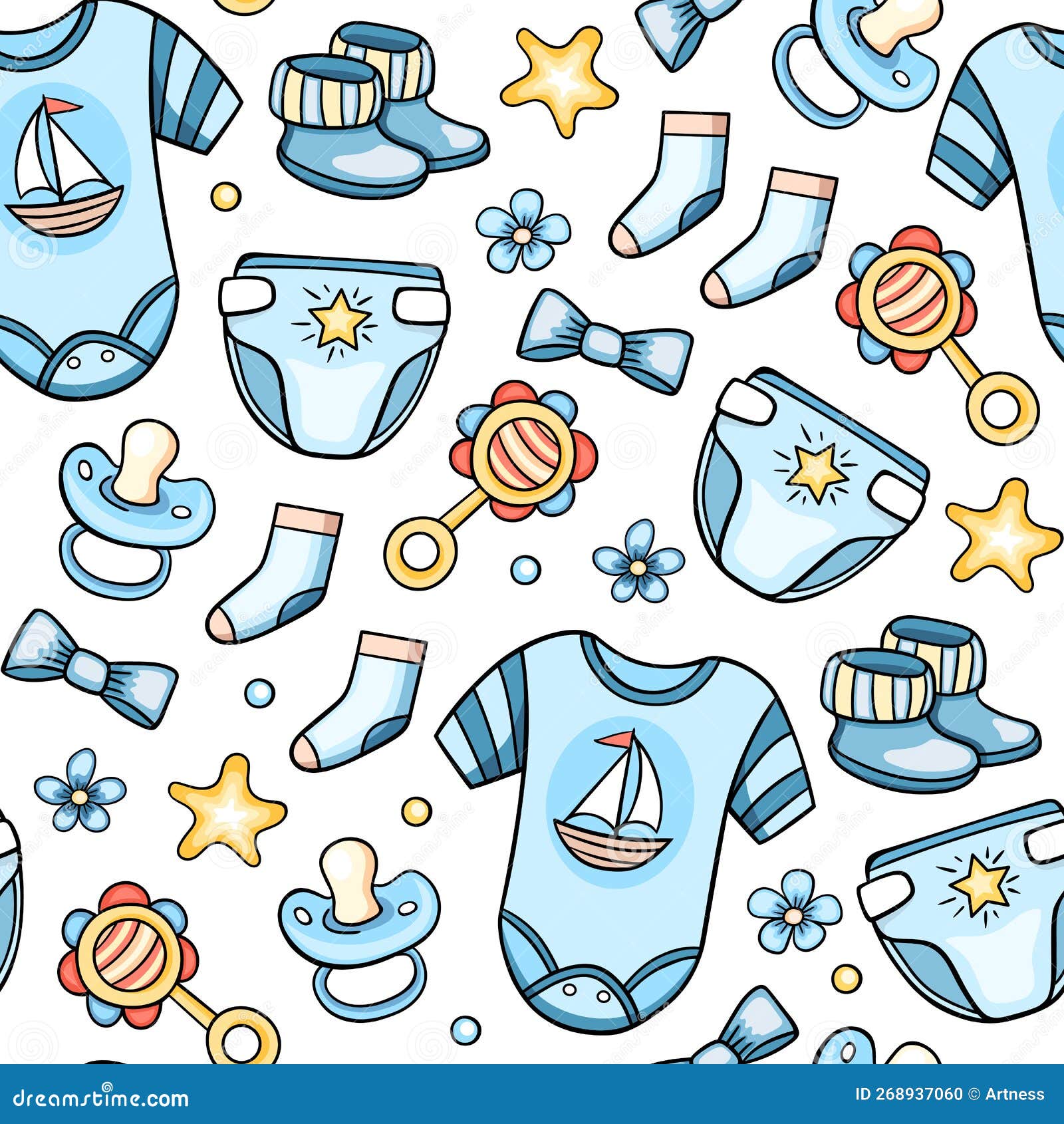 Pattern with Blue Clothes and Accessories for Baby Boy Stock Vector ...