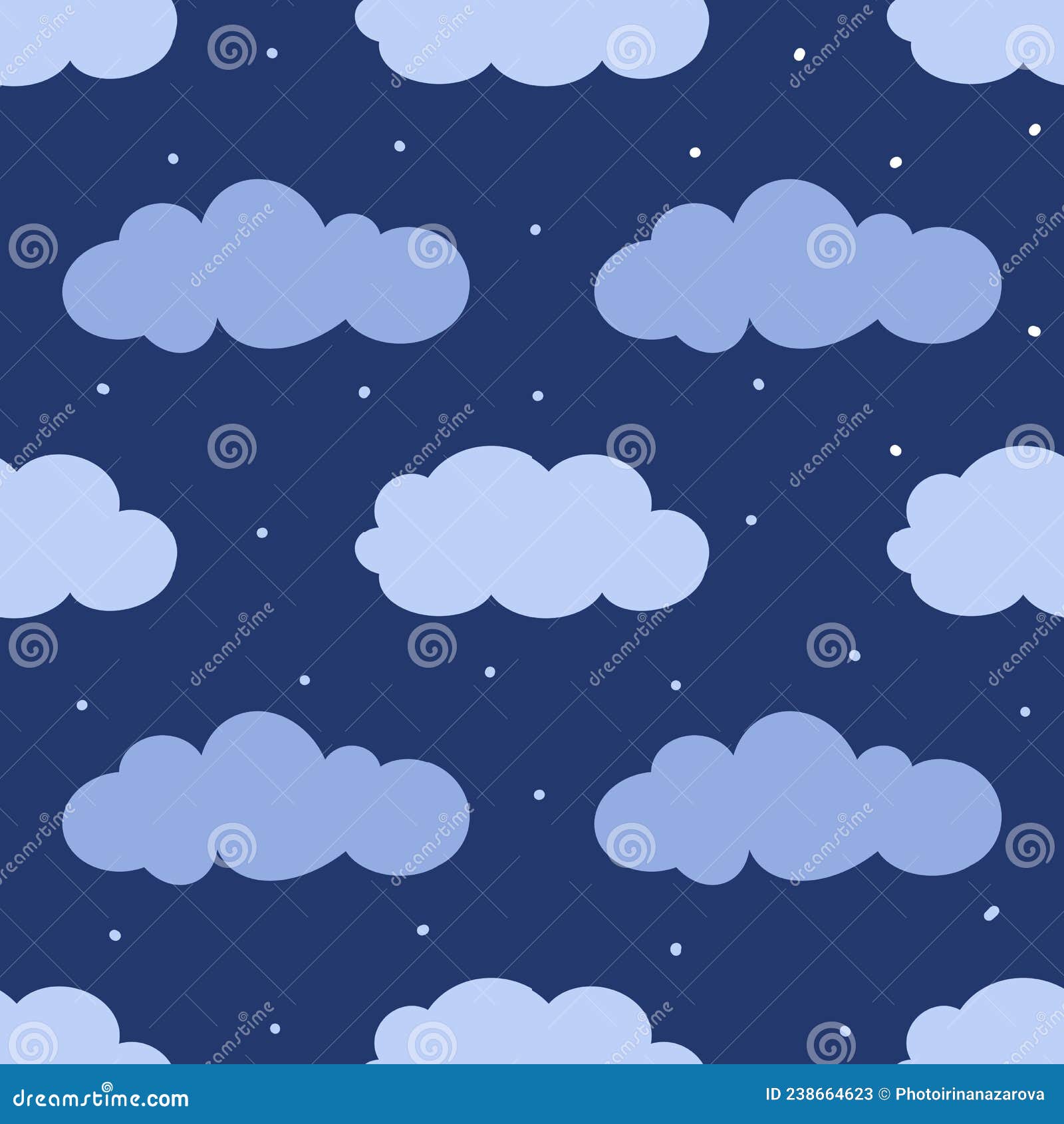 Pattern with Blue Clouds in Hand Drawing Style on Dark Sky. Stock ...