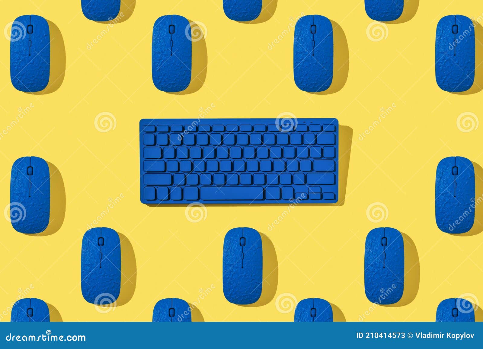 A Pattern of Blue Computer Mice and a Keyboard on a Yellow Background ...